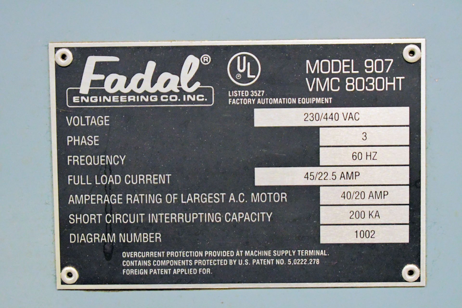 Fadal Model VMC 8030HT CNC Vertical Machining Center, s/n 9503411 ...