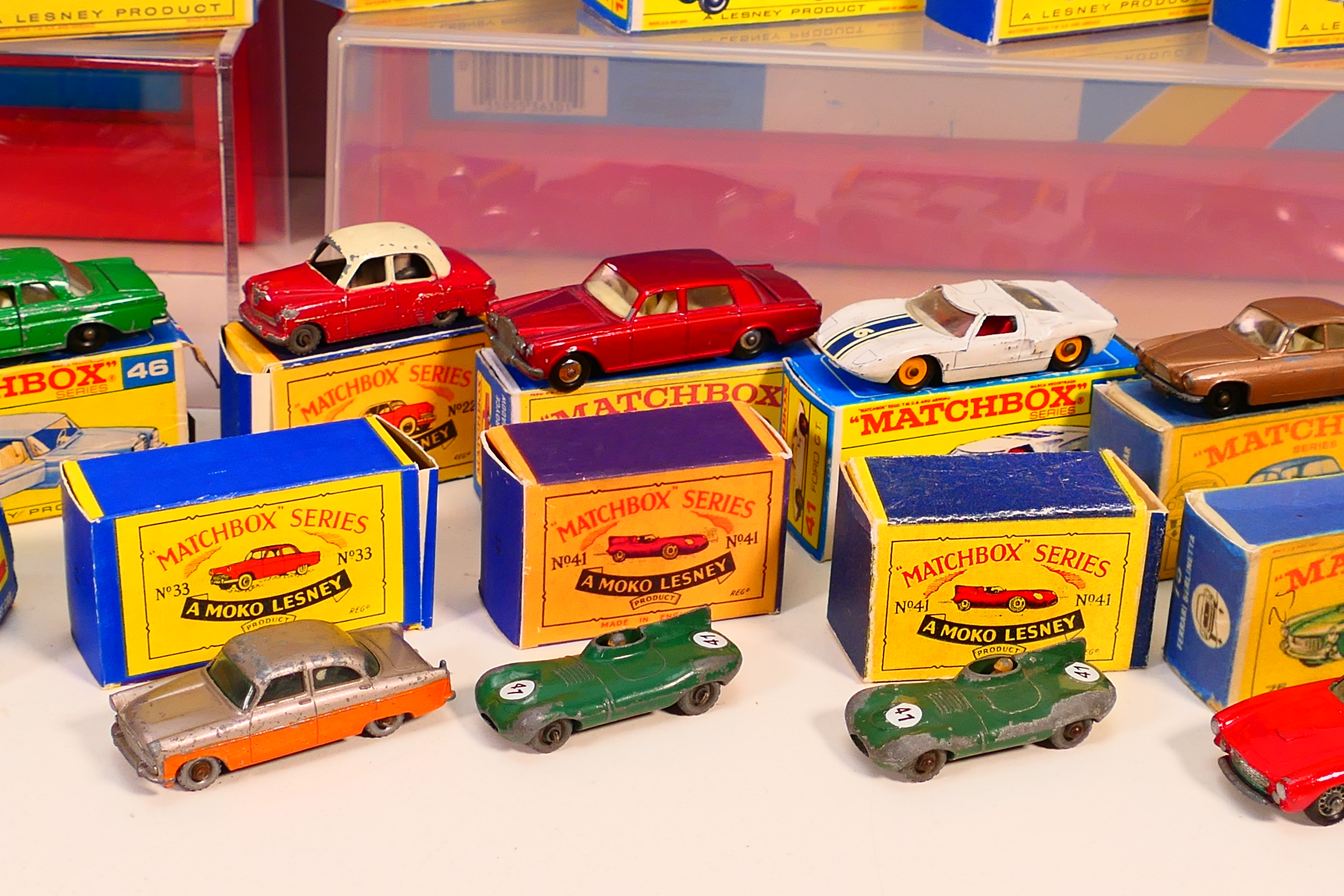 Matchbox - Two Matchbox red plastic carry cases containing 36 boxed ...