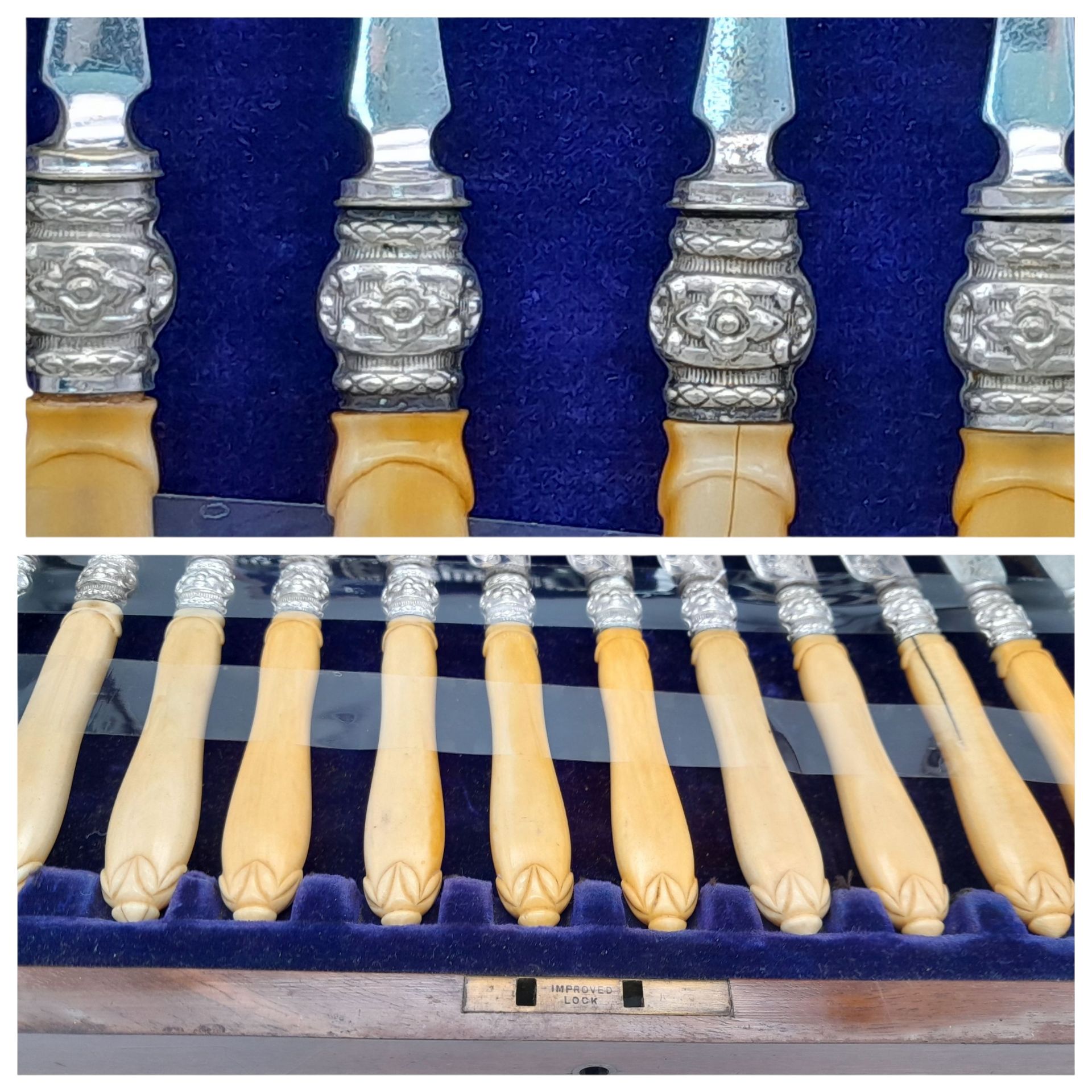 A lovely vintage set of silver plated bone handled cutlery. Comes with ...