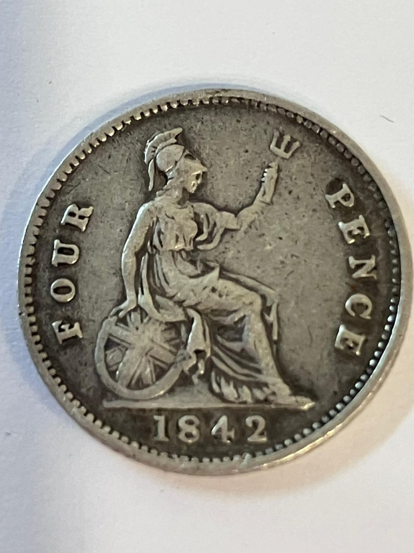1842 SILVER GROAT (4 Pence Coin) . Early Queen Victoria. Very fine ...