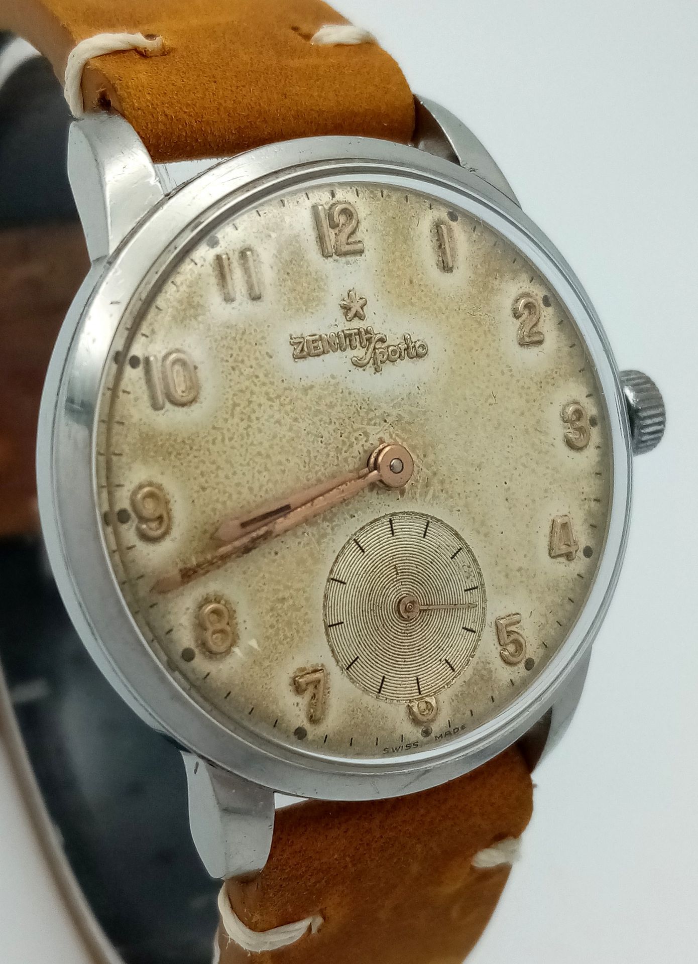 A Vintage Zenith Sporto Mechanical Watch. Synthetic brown strap ...