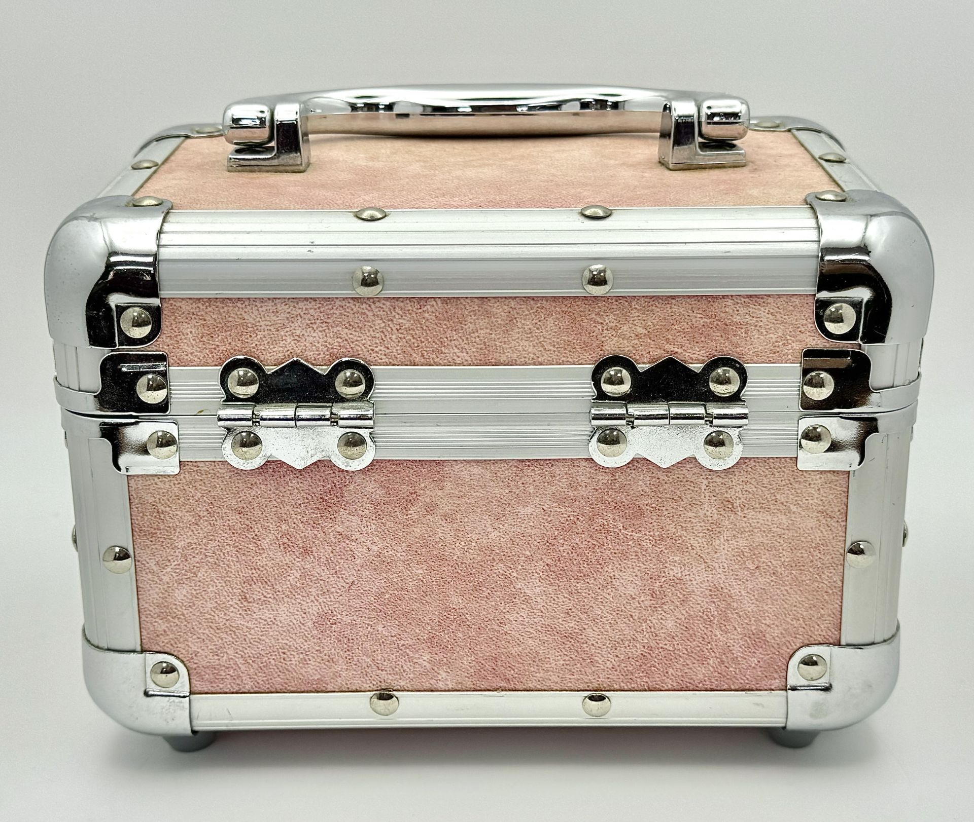 A beautiful pink textured rectangular travel jewellery box with mirror ...