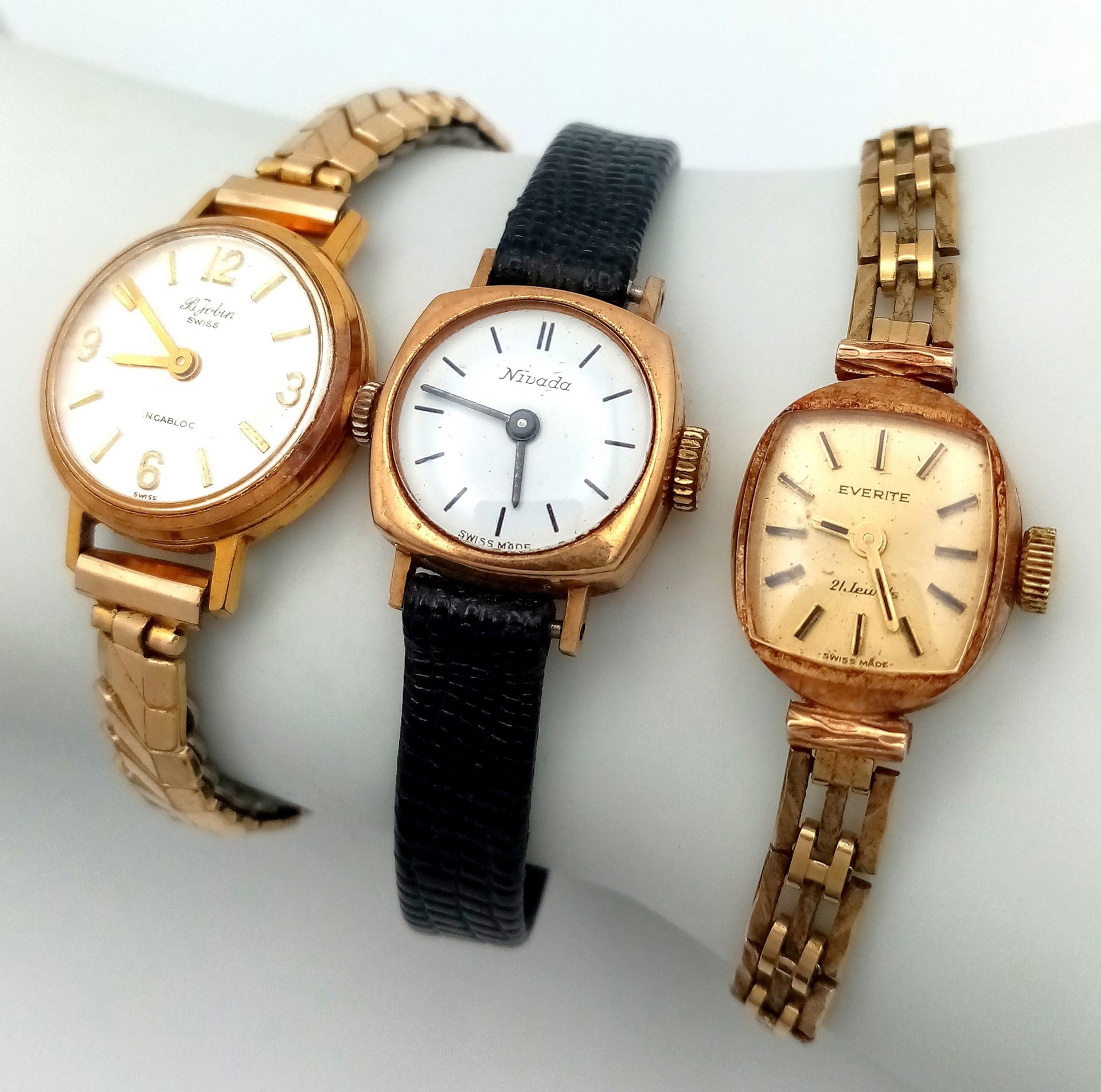 Three Vintage Ladies Watches. All as found but one having a 9K Gold Case.