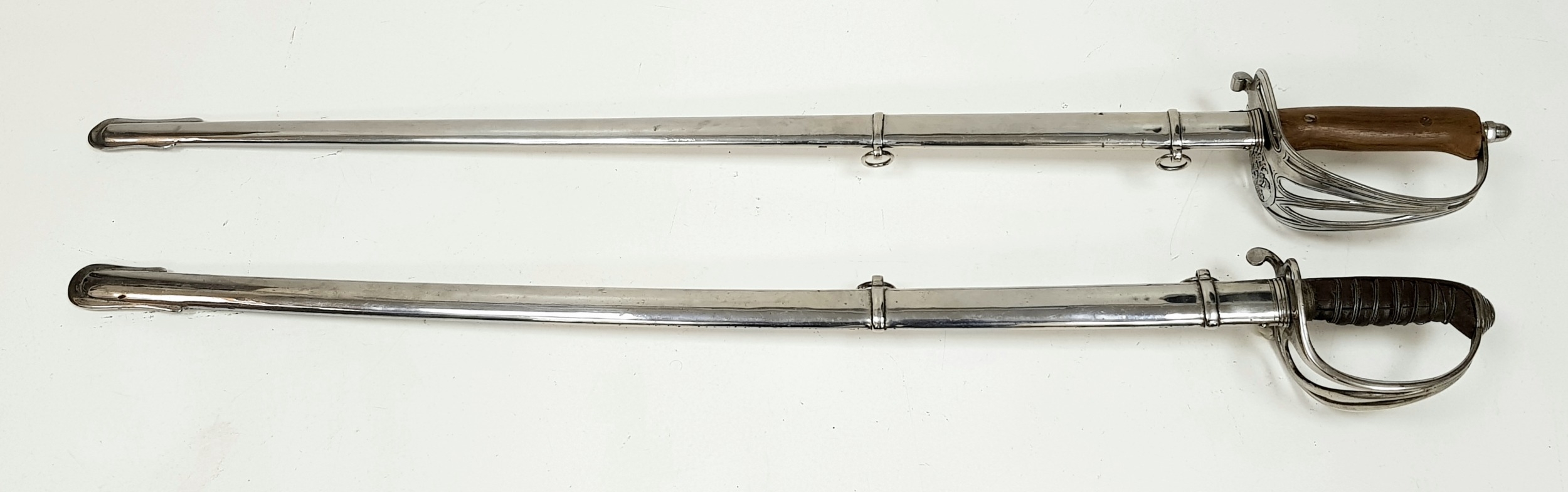 Two Vintage British Army Swords with Metal Scabbards. Broad arrow ...
