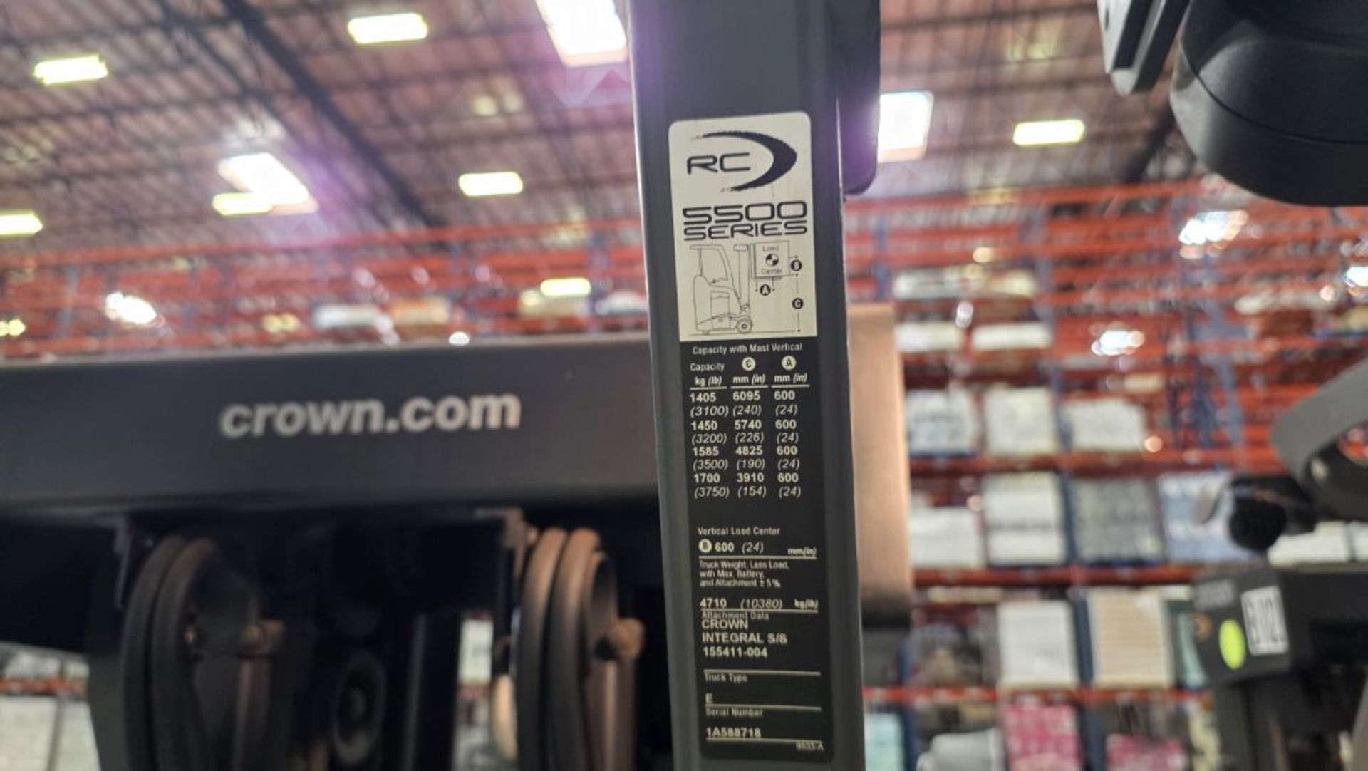 2020 Crown Electric Stand-Up Dock Stocker Forklift, model RC5545-40, s ...