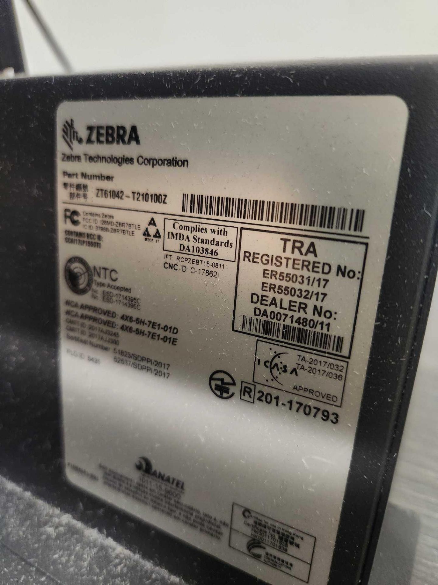 2018 Zebra ZT610 RFID label printer with (2) monitors Serial Number ...