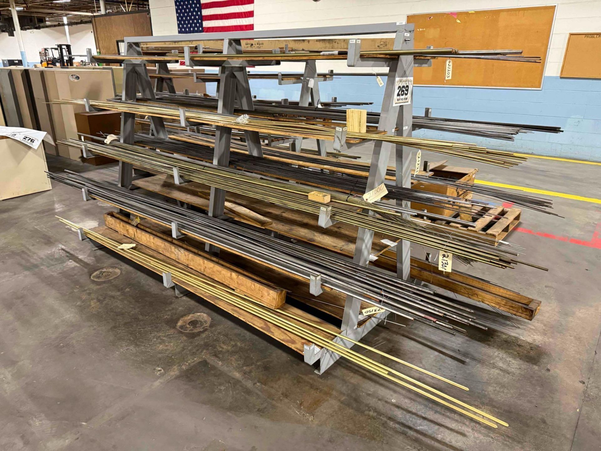 Metal Rack with Contents, Includes: Brass Tubing, Metal Pipe, Brass Tubing