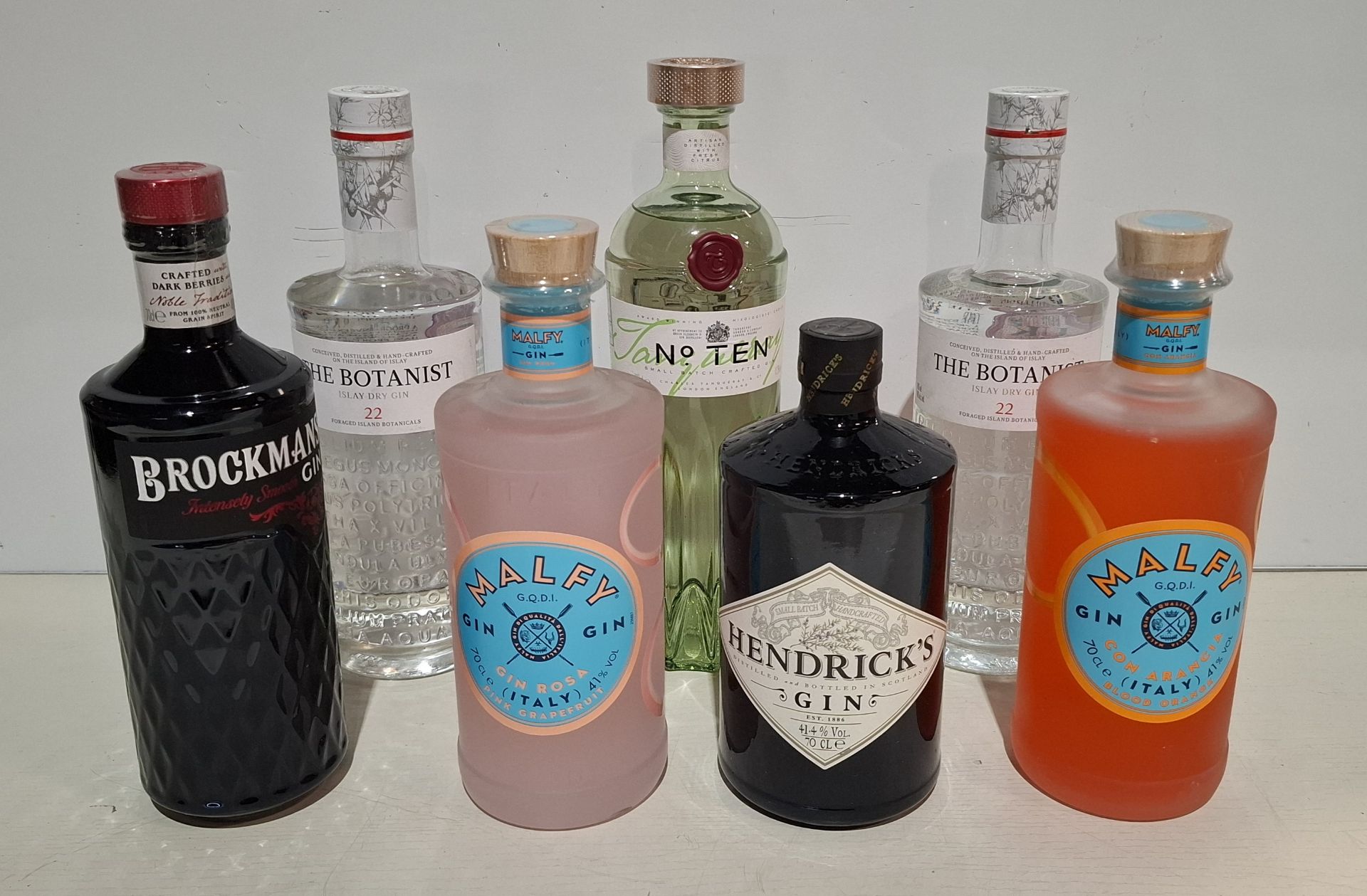 7 X BRAND NEW BOTTLES OF GIN IE. THE BOTANIST, MALFY, BROCKMANS ...