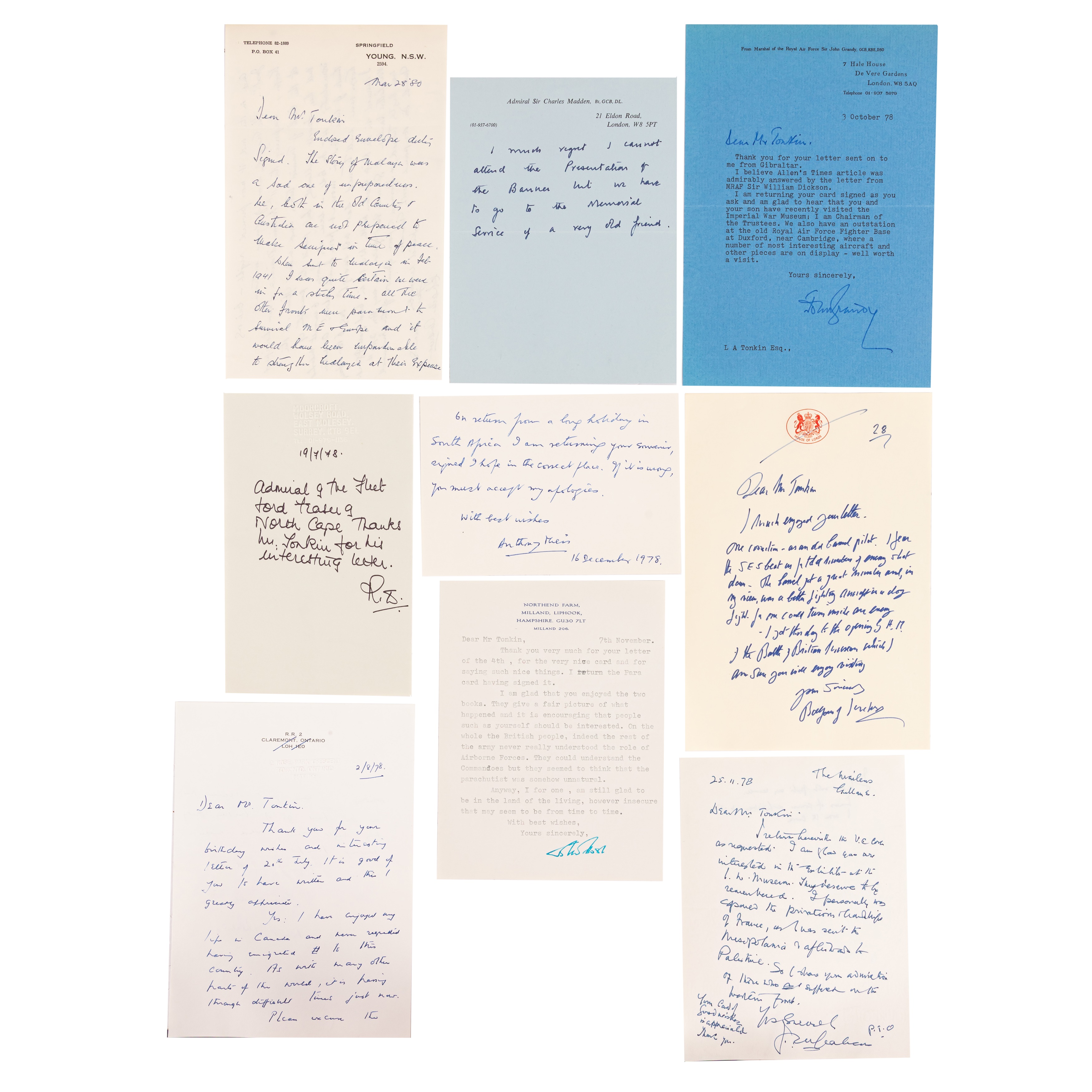Autograph Collection.- Military, Airforce, Navy Letters and cards Group ...