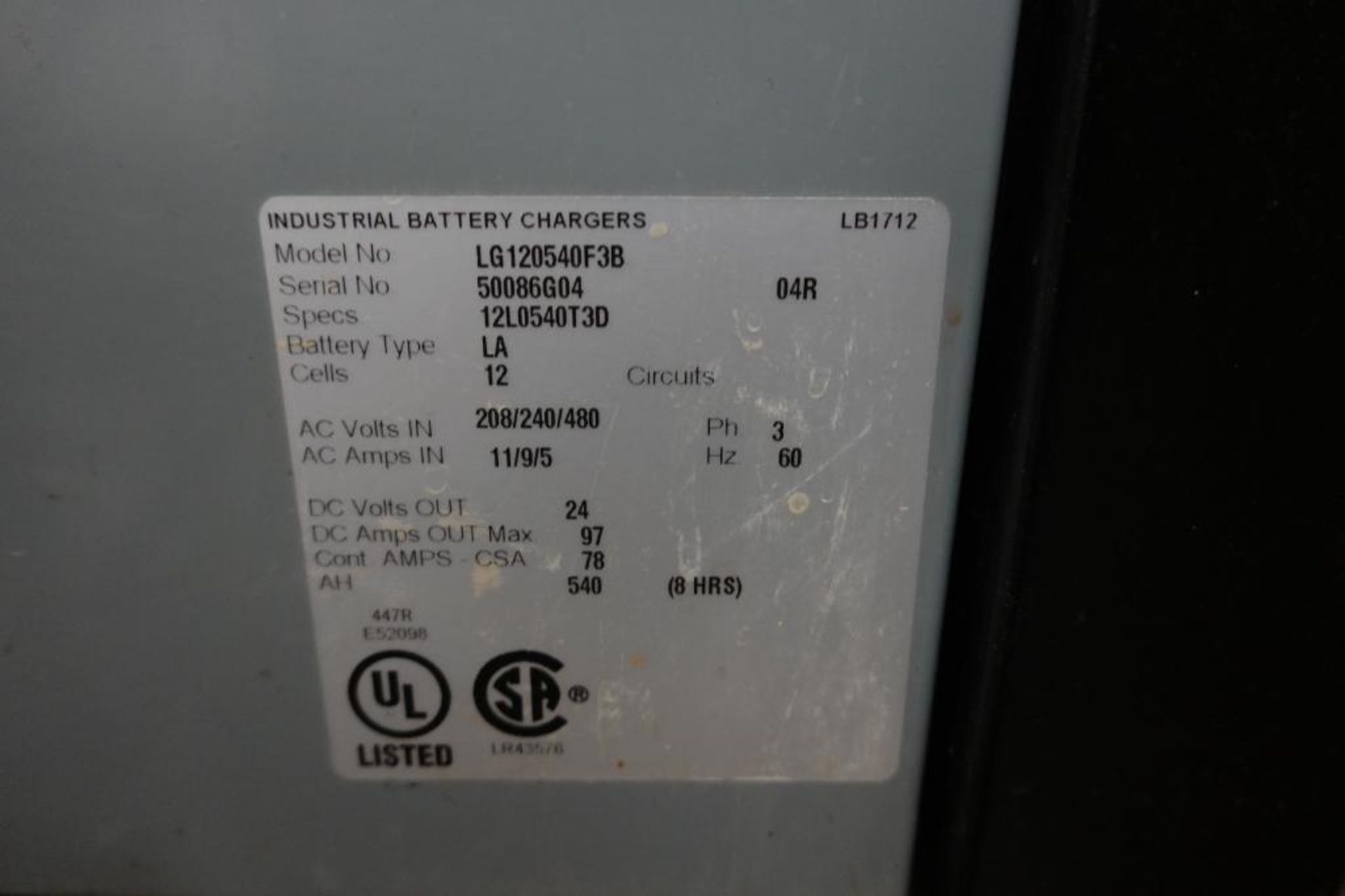 Hawker Power source 24 volt battery charger, Model LG120540F38, 208-230 ...