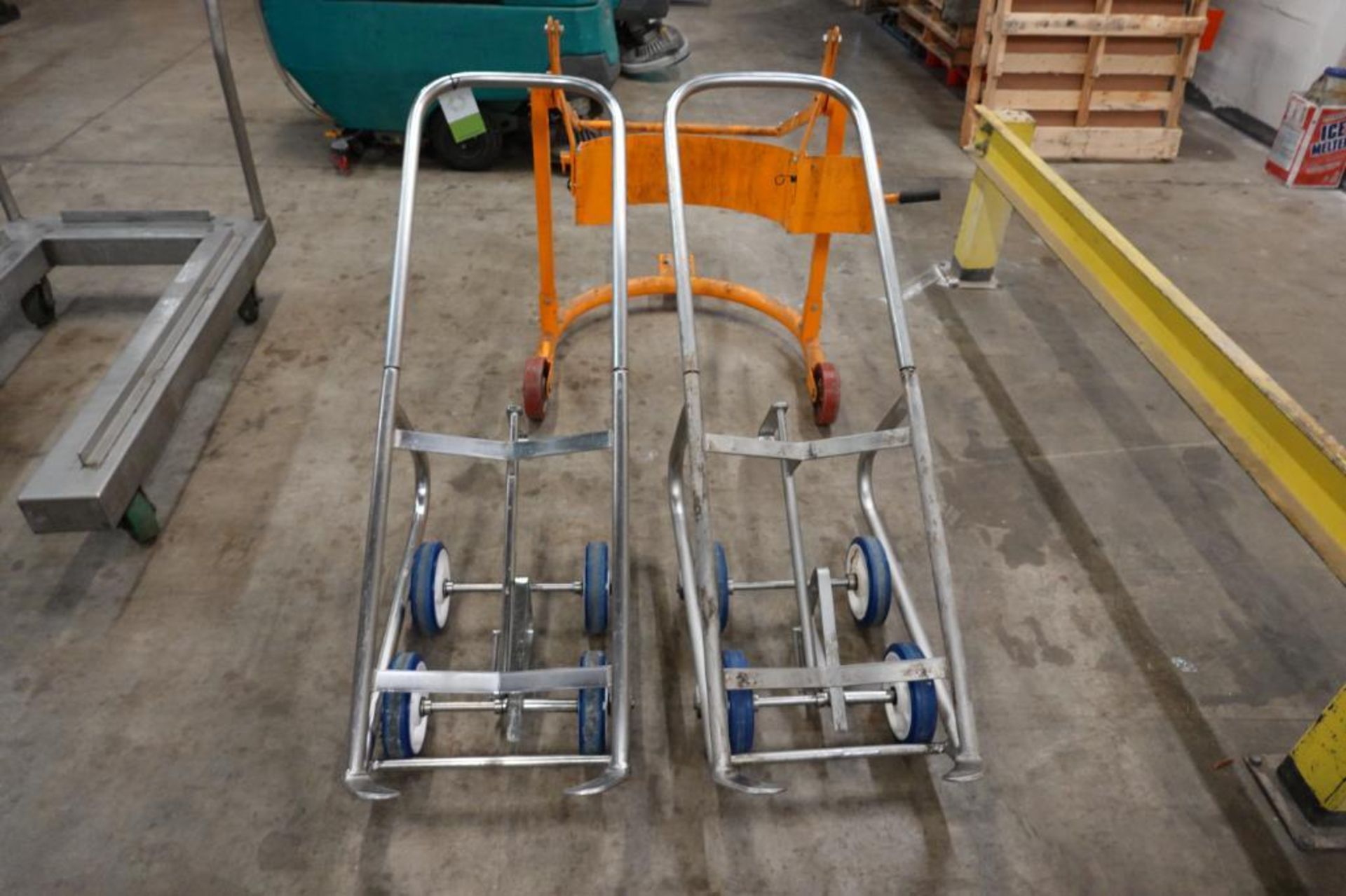 (3) barrel carts, (2) SS barrel carts, (1) barrel lifts on casters ...
