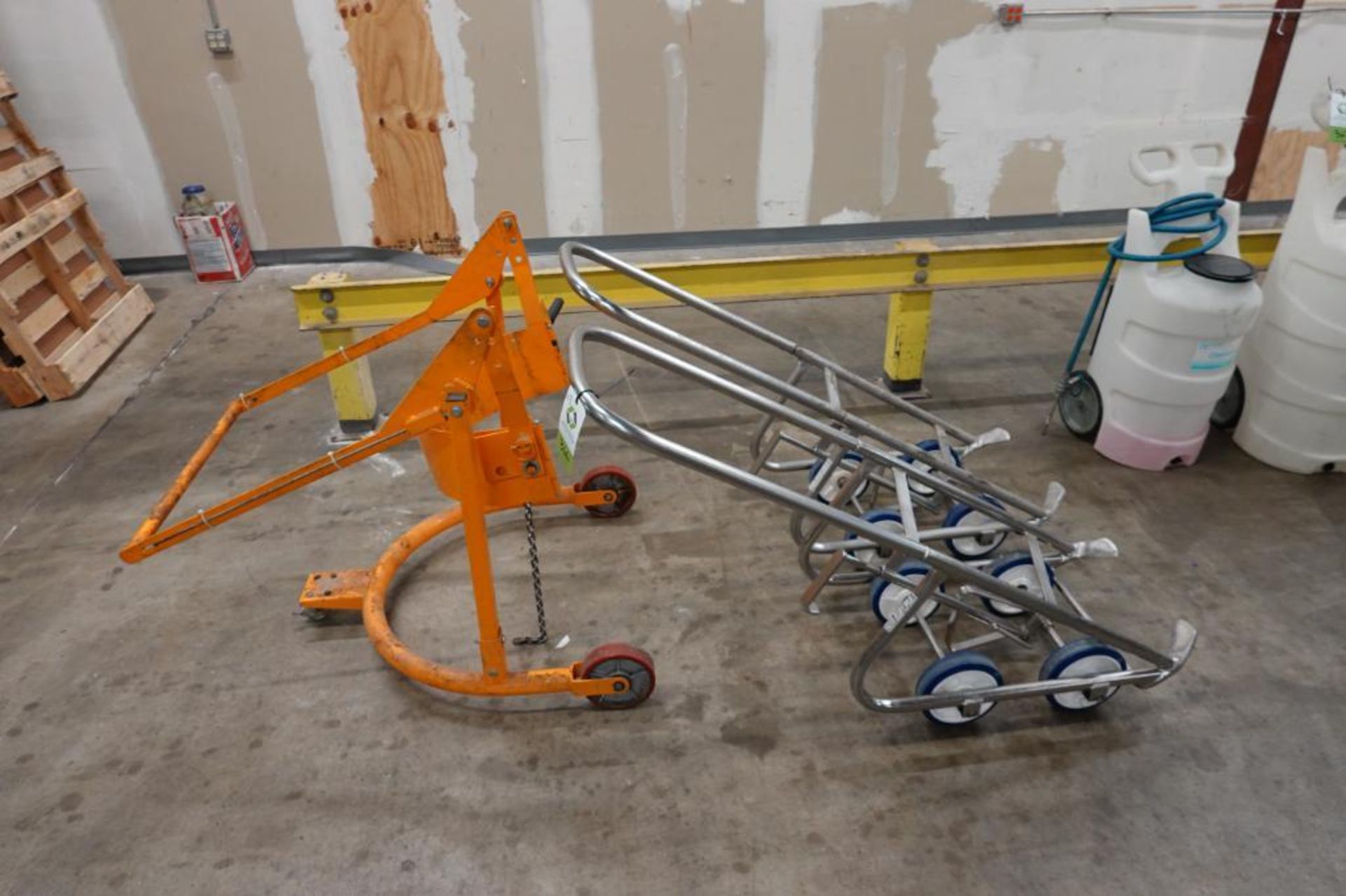 (3) barrel carts, (2) SS barrel carts, (1) barrel lifts on casters ...