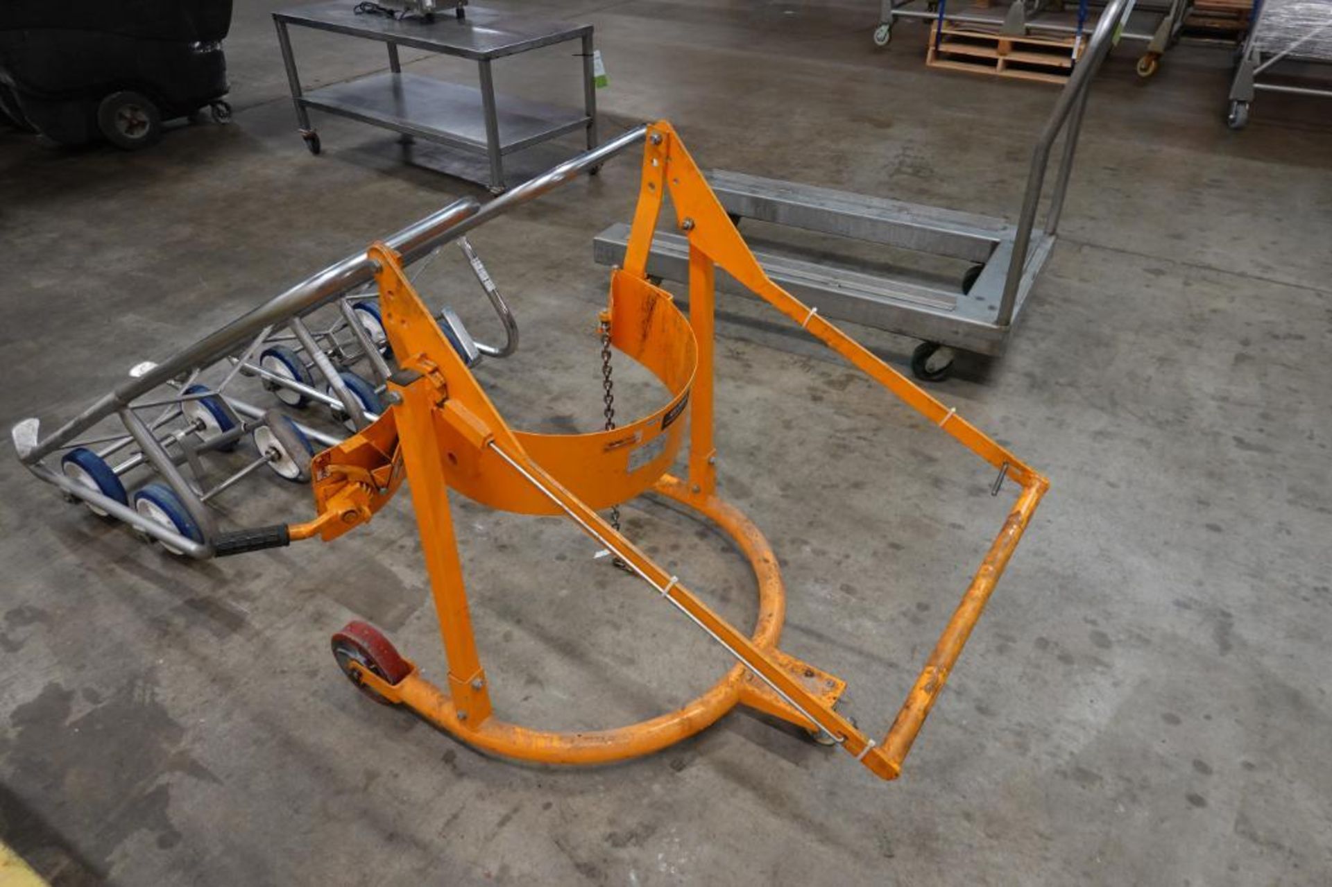 (3) barrel carts, (2) SS barrel carts, (1) barrel lifts on casters ...
