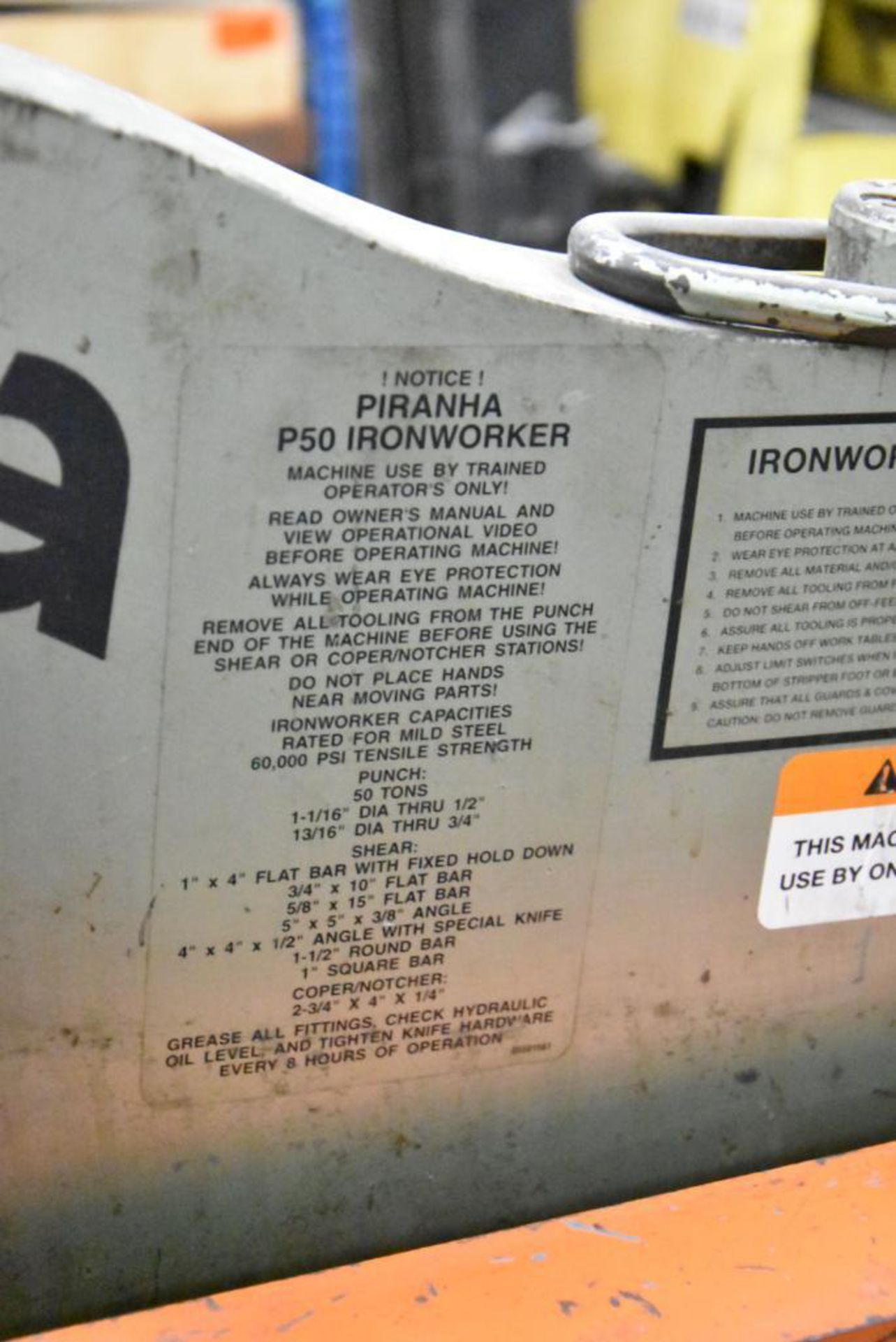 PIRANHA P50 50 TON HYDRAULIC IRON WORKER WITH 5” THROAT, PUNCH: 13/16 ...