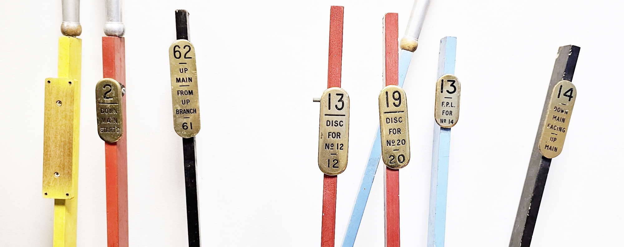 Six brass railway signal box lever plates, all with various numbers and ...