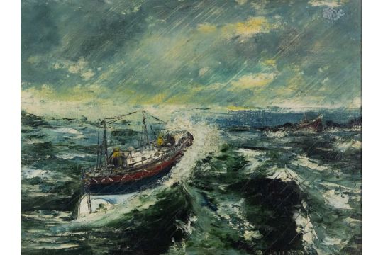 Nigel HALLARD (1936-2020) A Lifeboat Rescue Oil on canvas backed onto ...