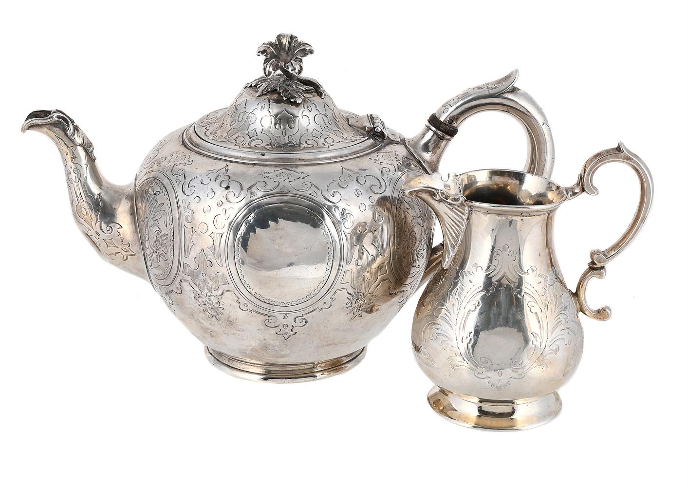 A VICTORIAN SILVER TEA POT ROBERT HENNEL III, LONDON 1856 With a flower ...