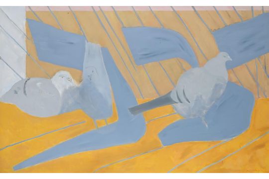 λ DAVID MICHIE (SCOTTISH 1928 - 2015) PIGEONS Oil on canvas Signed and ...