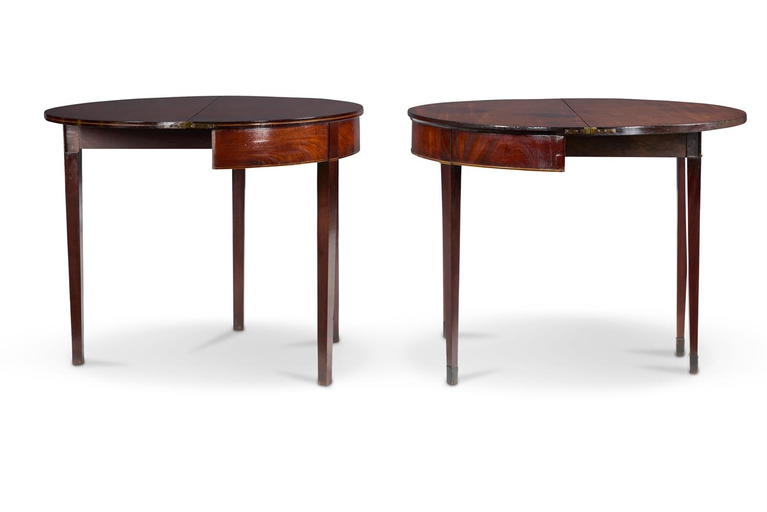 A MATCHED PAIR OF GEORGE III MAHOGANY AND BOXWOOD LINED TEA TABLES ...