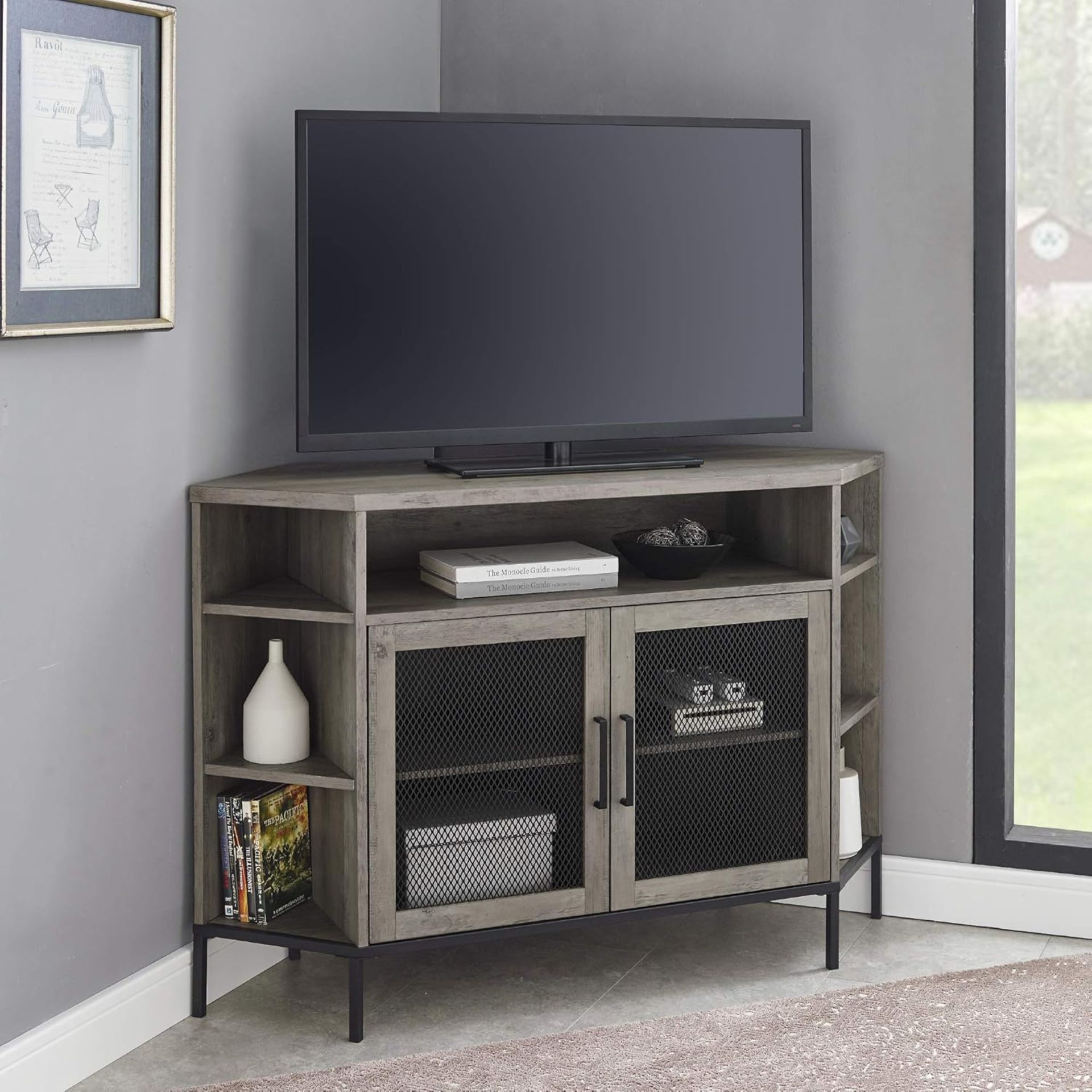 Walker Edison Eden Bridge Designs Modern Metal Mesh and Wood Corner ...