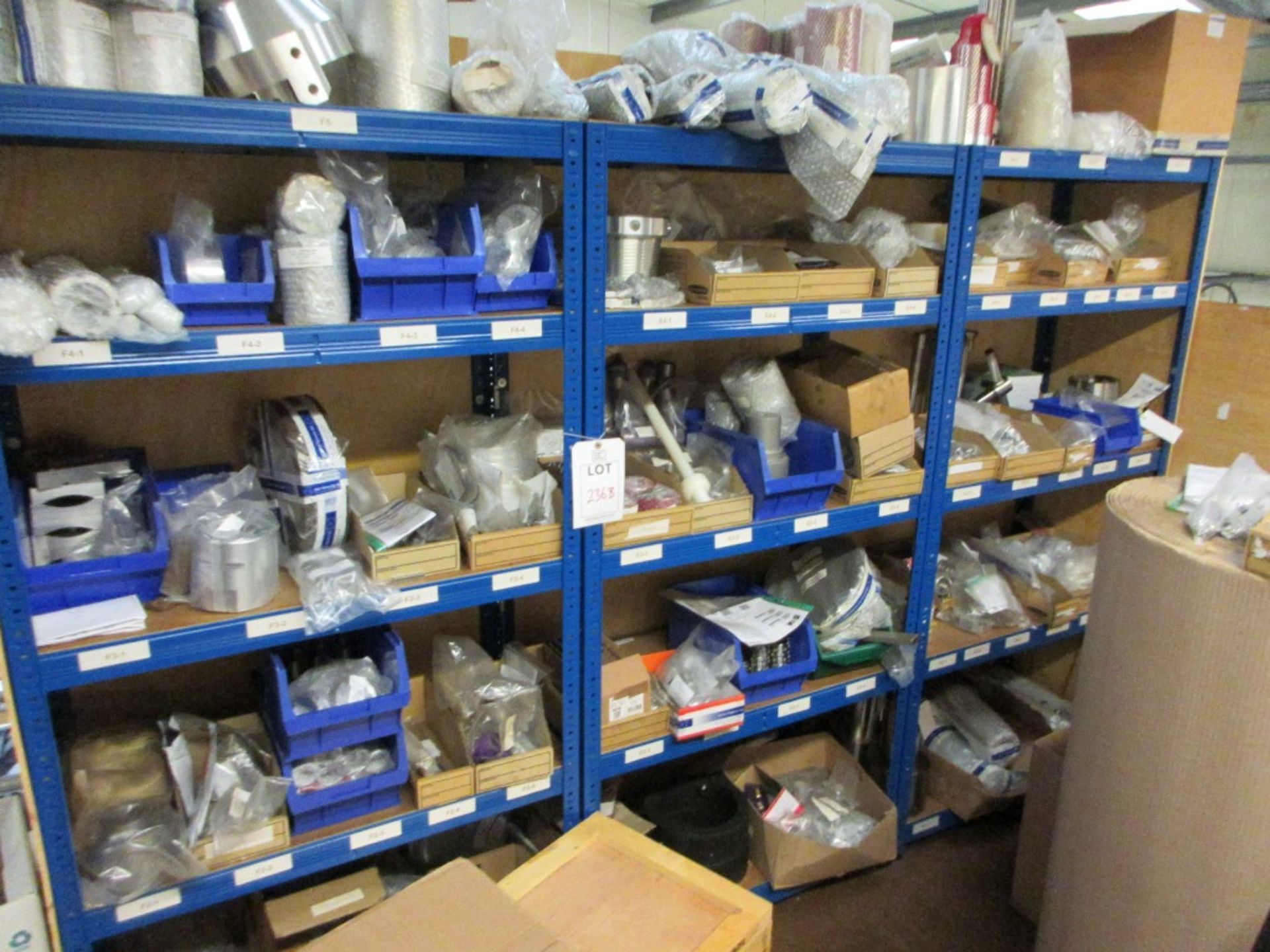 Three bays of adjustable boltless racking, 900 x 450mm x height 1.8m ...