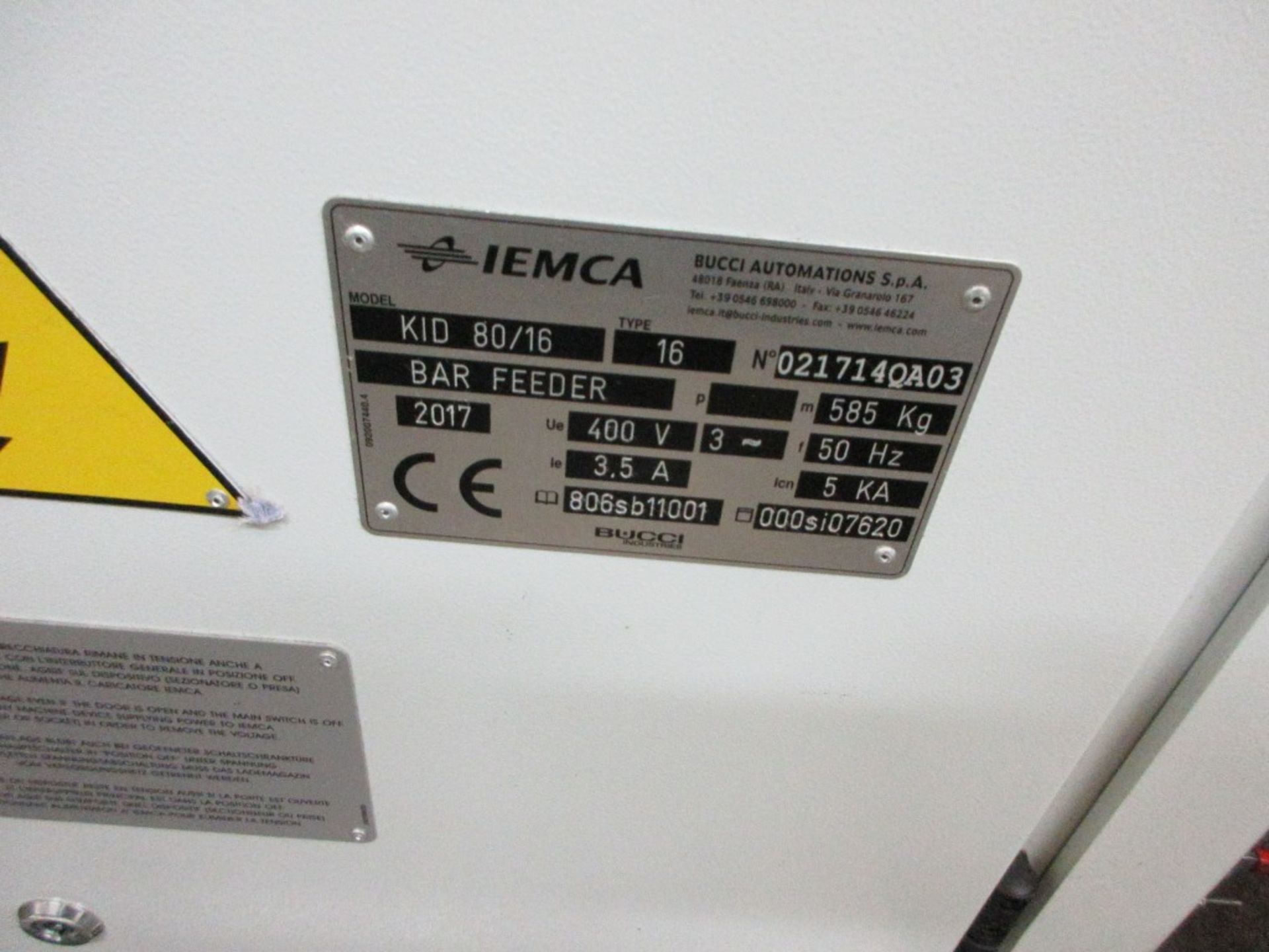 IMECA Kid 80 automated bar feeder, serial no. 80/16, serial no ...