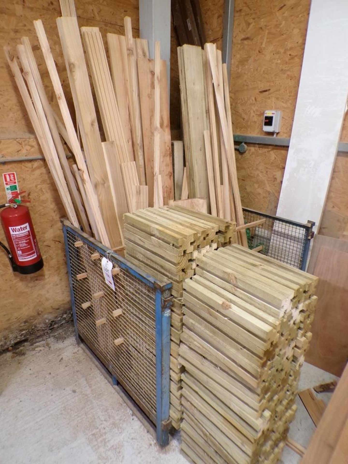 Large quantity of assorted timber offcuts as lotted, one metal mesh ...