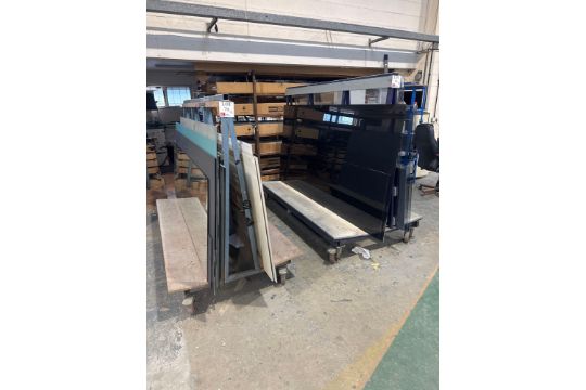 Two steel A frame mobile glass carts (excl contents)