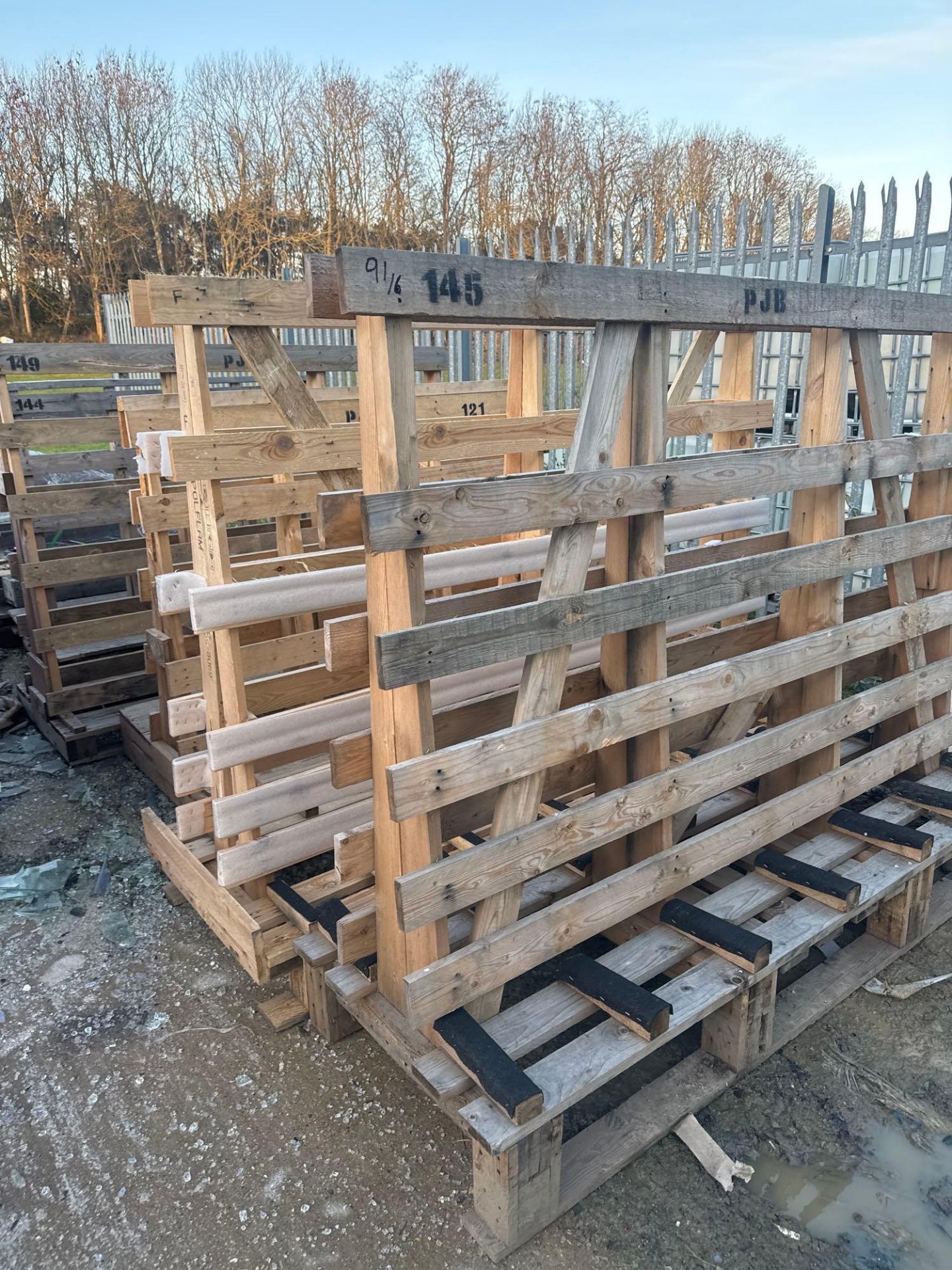 Six various wooden A frame glass stillages Please Note:PoWRA: A ‘point ...