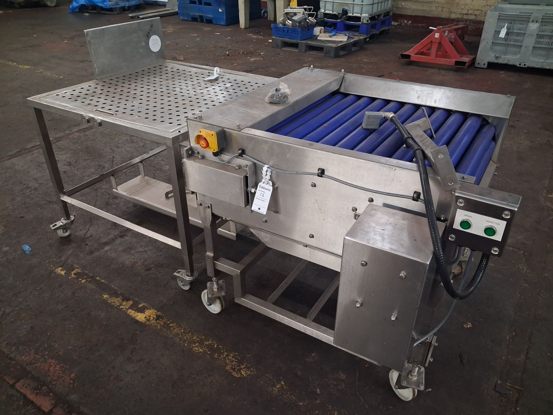 Stainless steel powered roller bed inspection table (working area ...