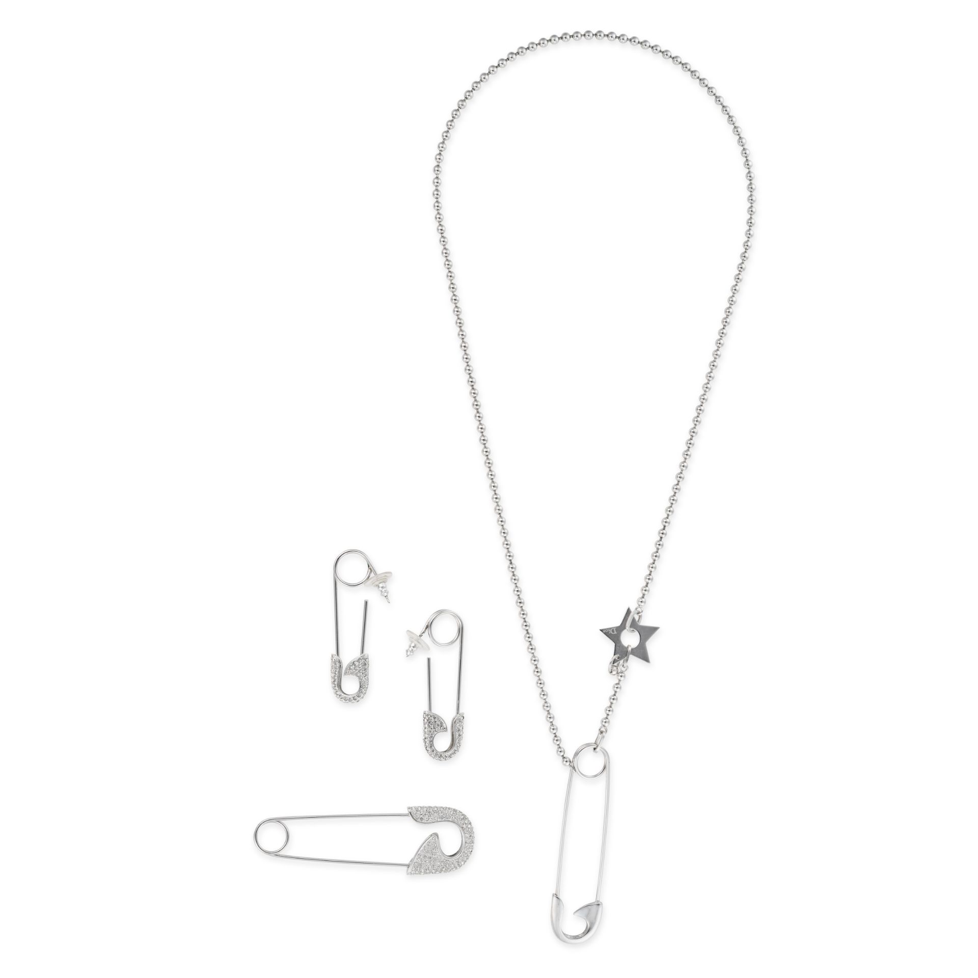 CHRISTIAN DIOR JOHN GALLIANO SAFETY PIN NECKLACE, EARRINGS AND BROOCH ...