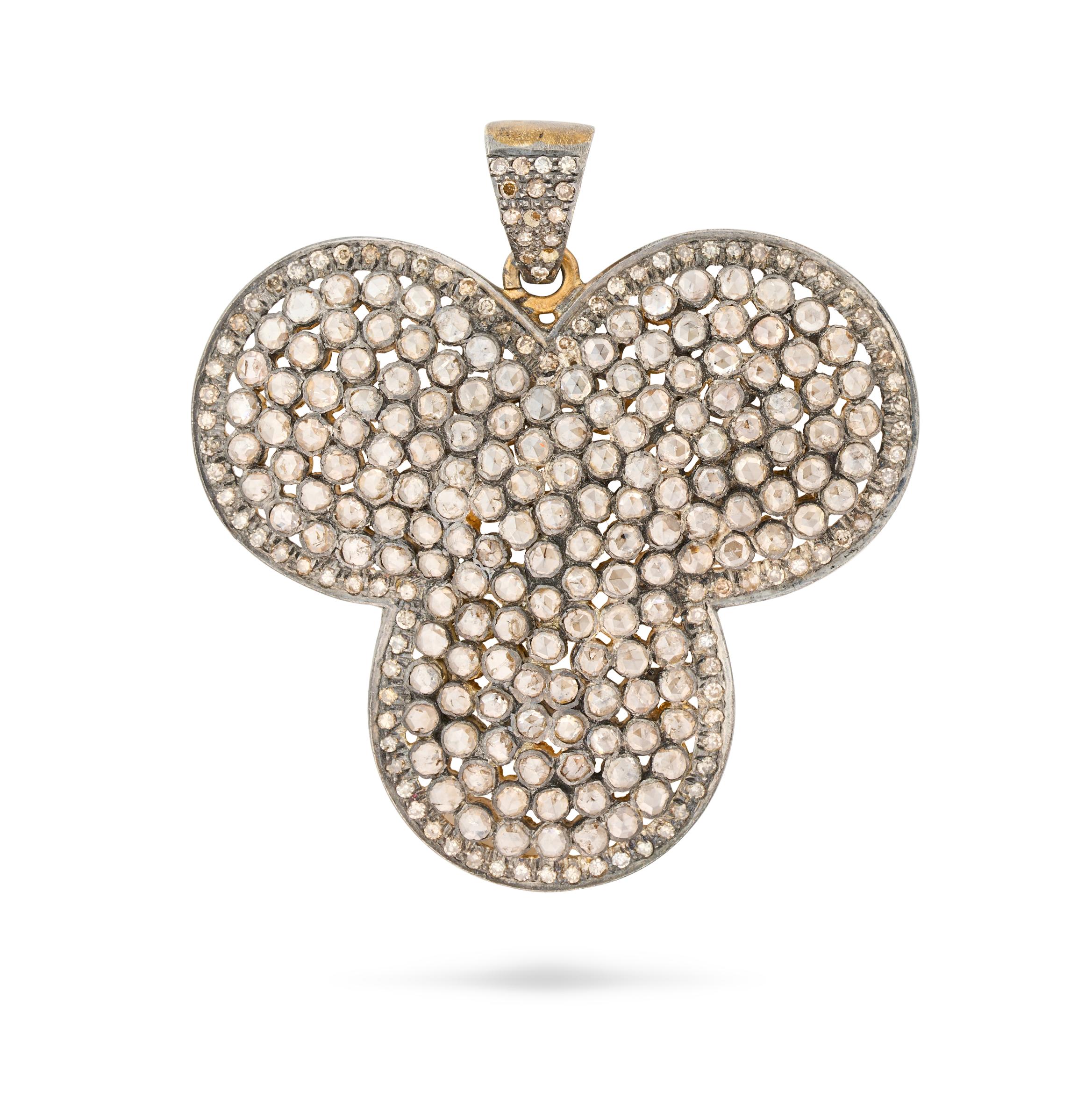 NO RESERVE - A DIAMOND TREFOIL PENDANT designed as a trefoil set with ...