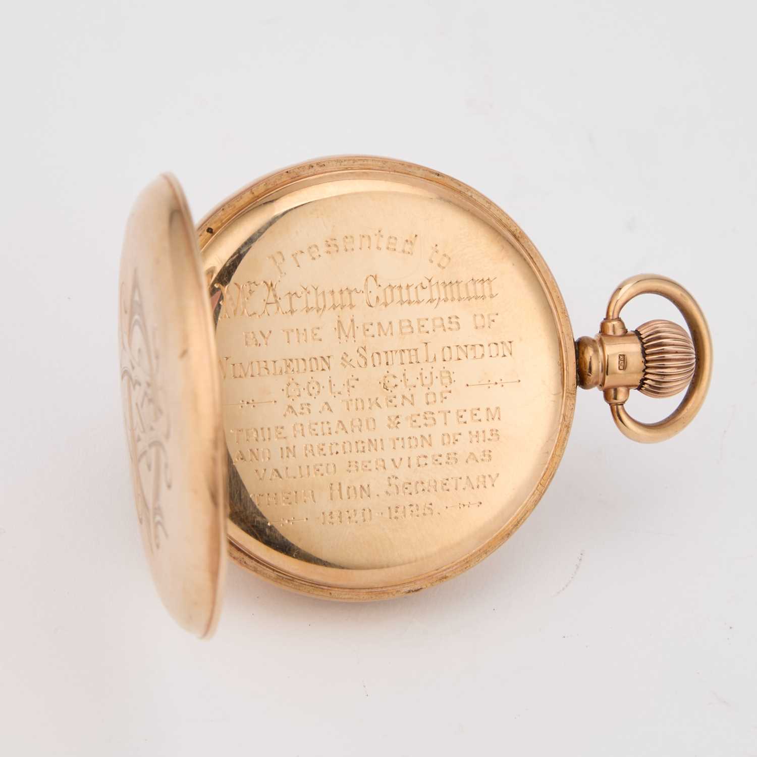 A 9CT GOLD HALF HUNTER POCKET WATCH the circular white enamel unsigned ...