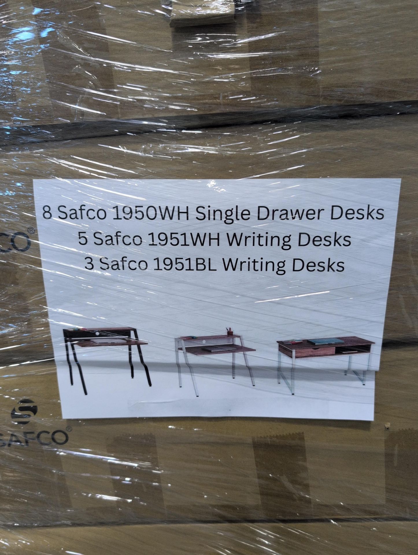 8 SAFCO 1950WH single drawer desk, five SAFCO 1951WH writing desk ...