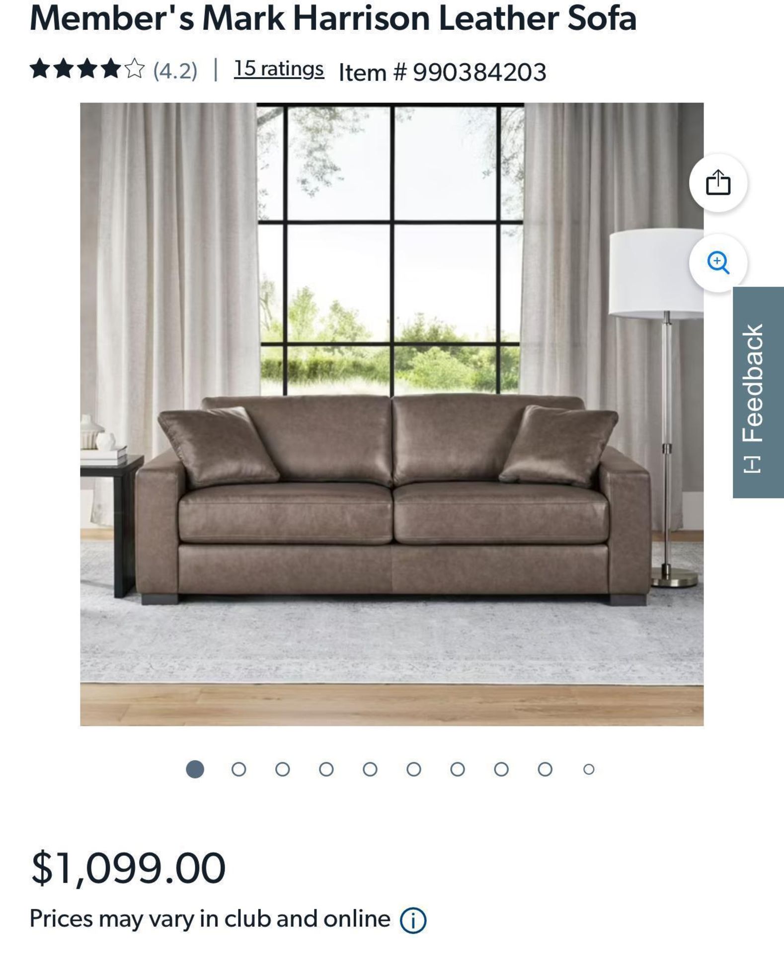 Harrison collection leather sofa, mushroom
