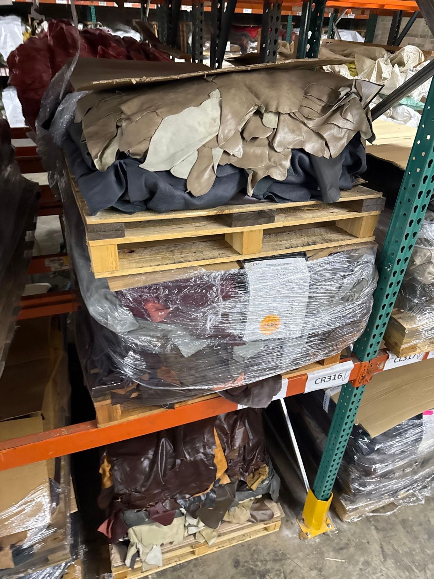 (12) Pallets of Whole Leather Hides, Assorted colors. Folded and Shrink ...