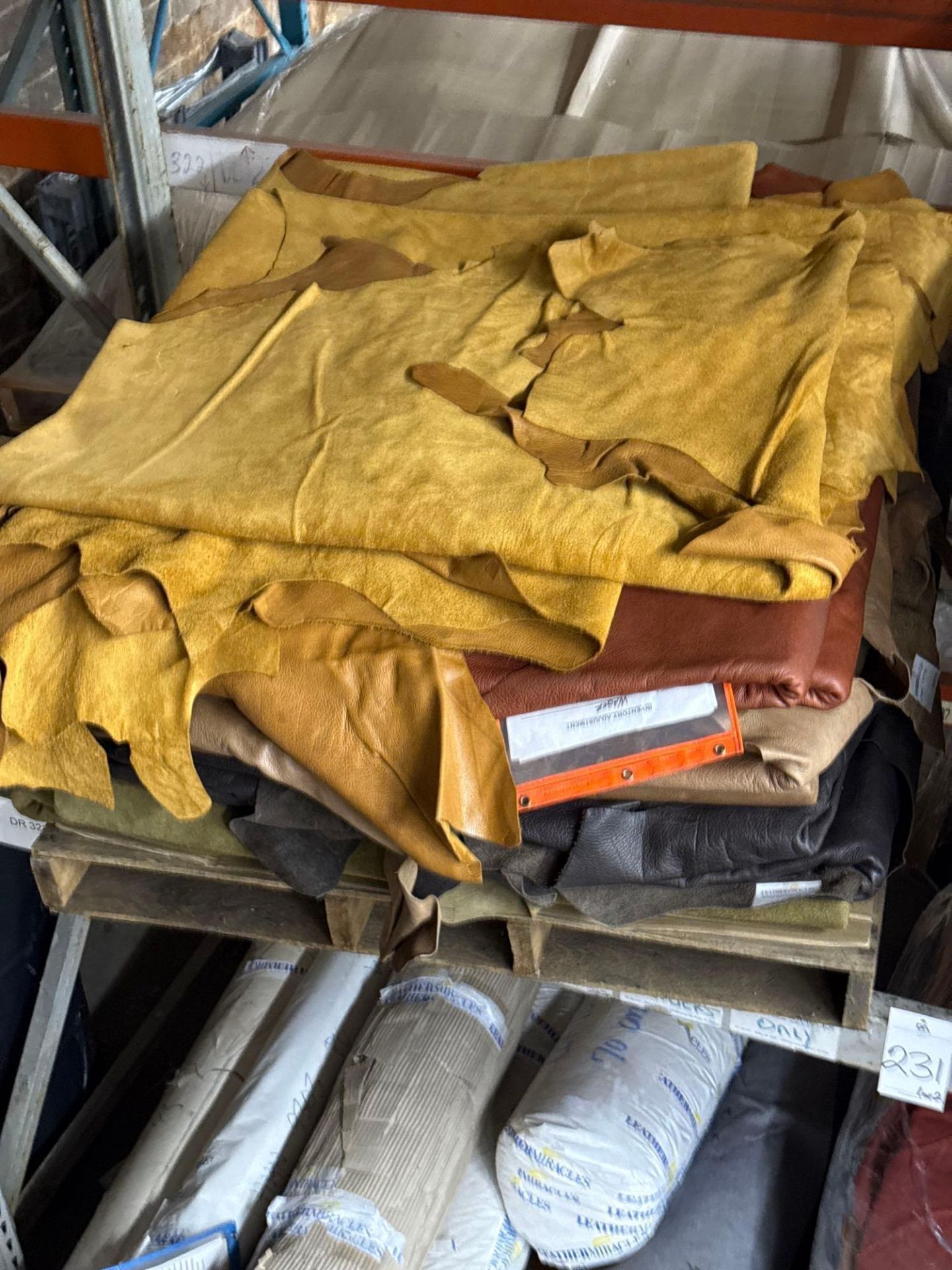 (15) Pallets of Whole Leather Hides and (1) Pallet of Vinyl, Assorted ...