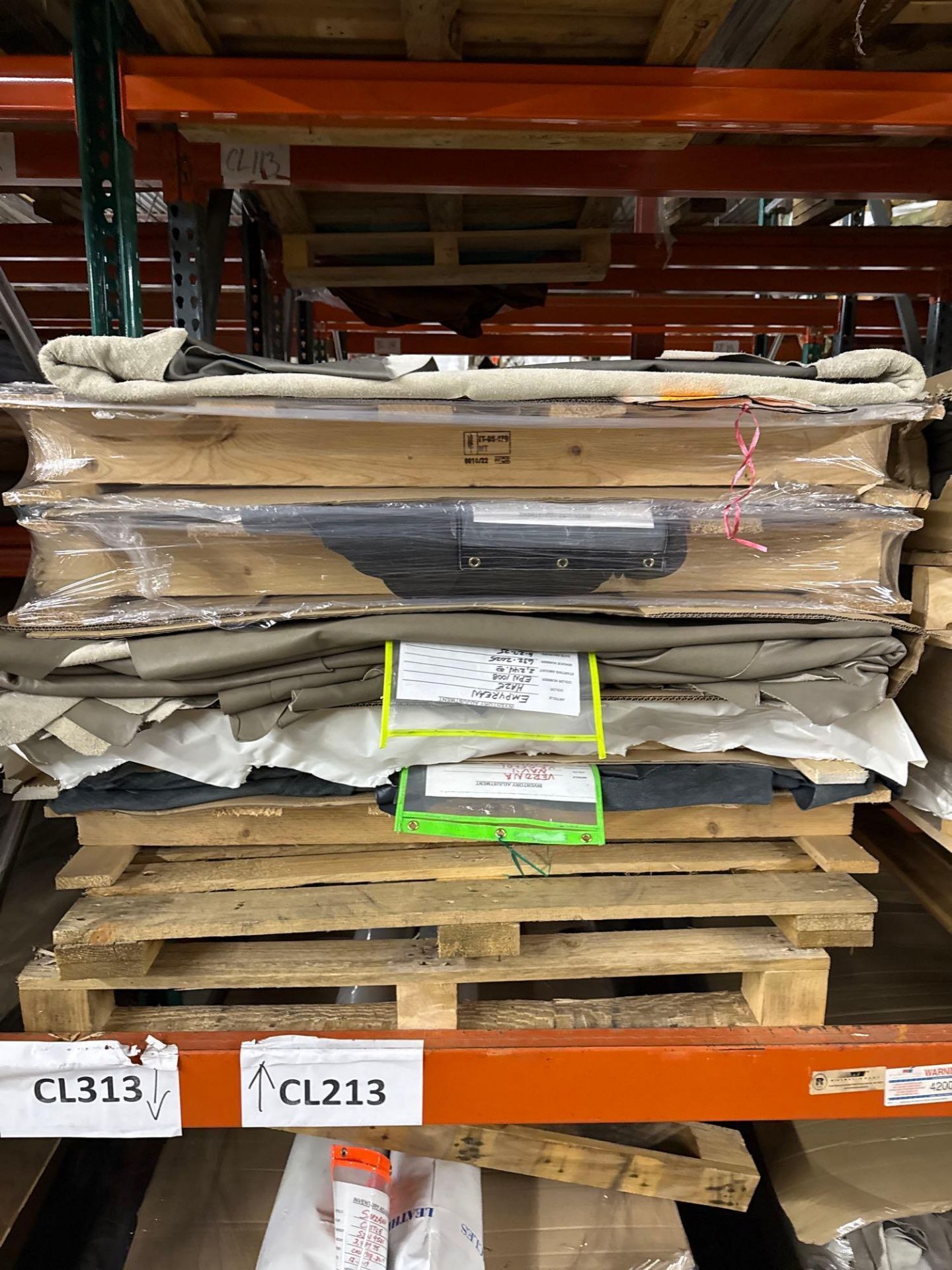 (12) Pallets of Whole Leather Hides, Assorted colors. Folded and Shrink ...