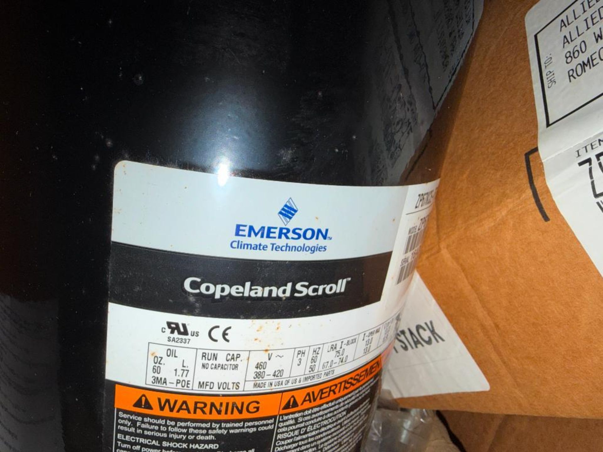 (3) New Refrigeration Compressors - (2) Copeland Model ZR72KCE-TF5-950 ...