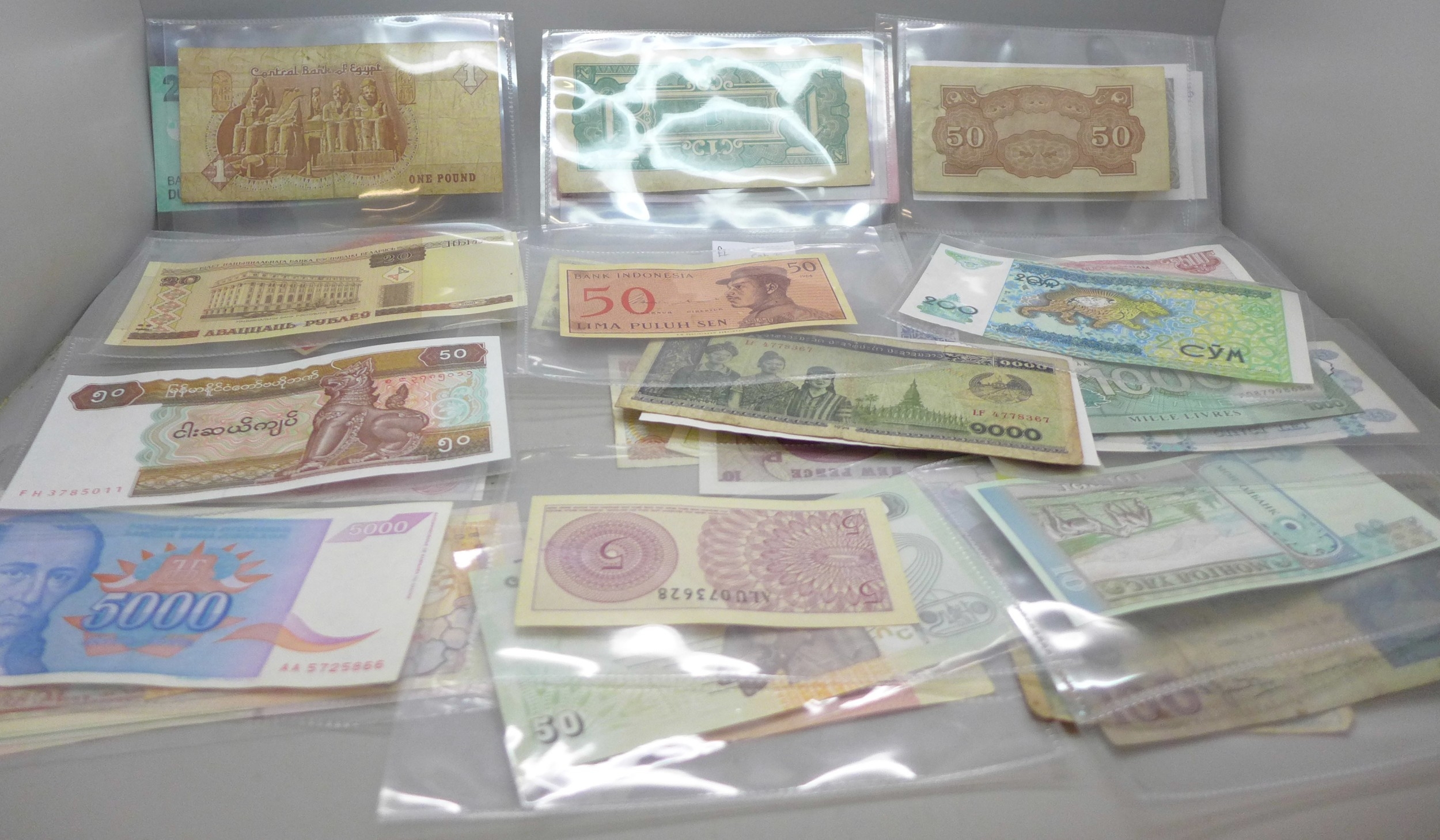 A collection of world banknotes
