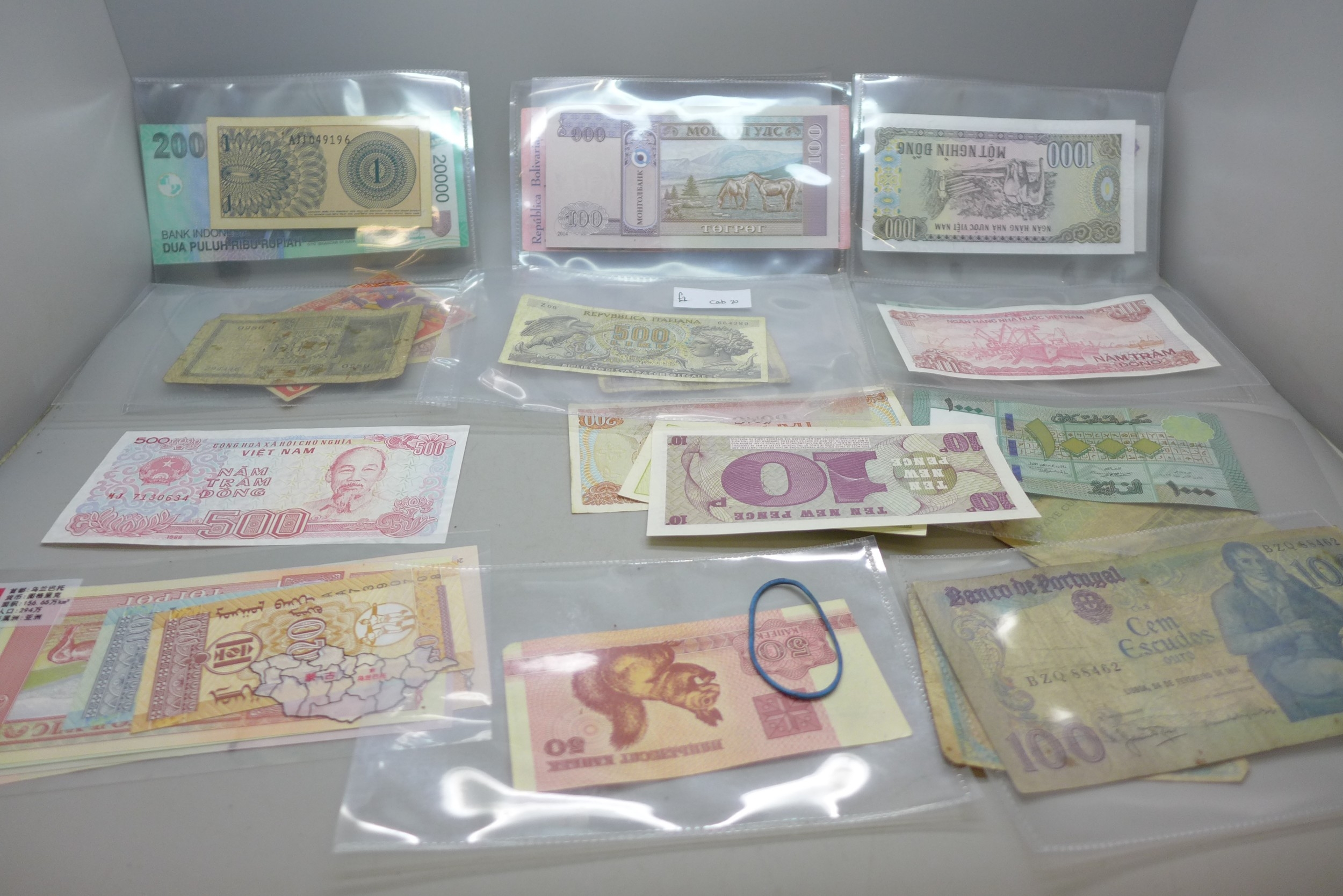 A collection of world banknotes