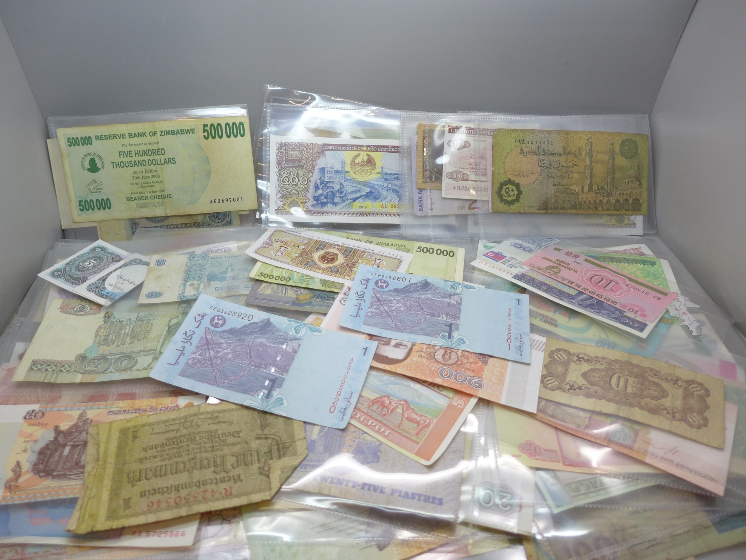 A collection of world banknotes