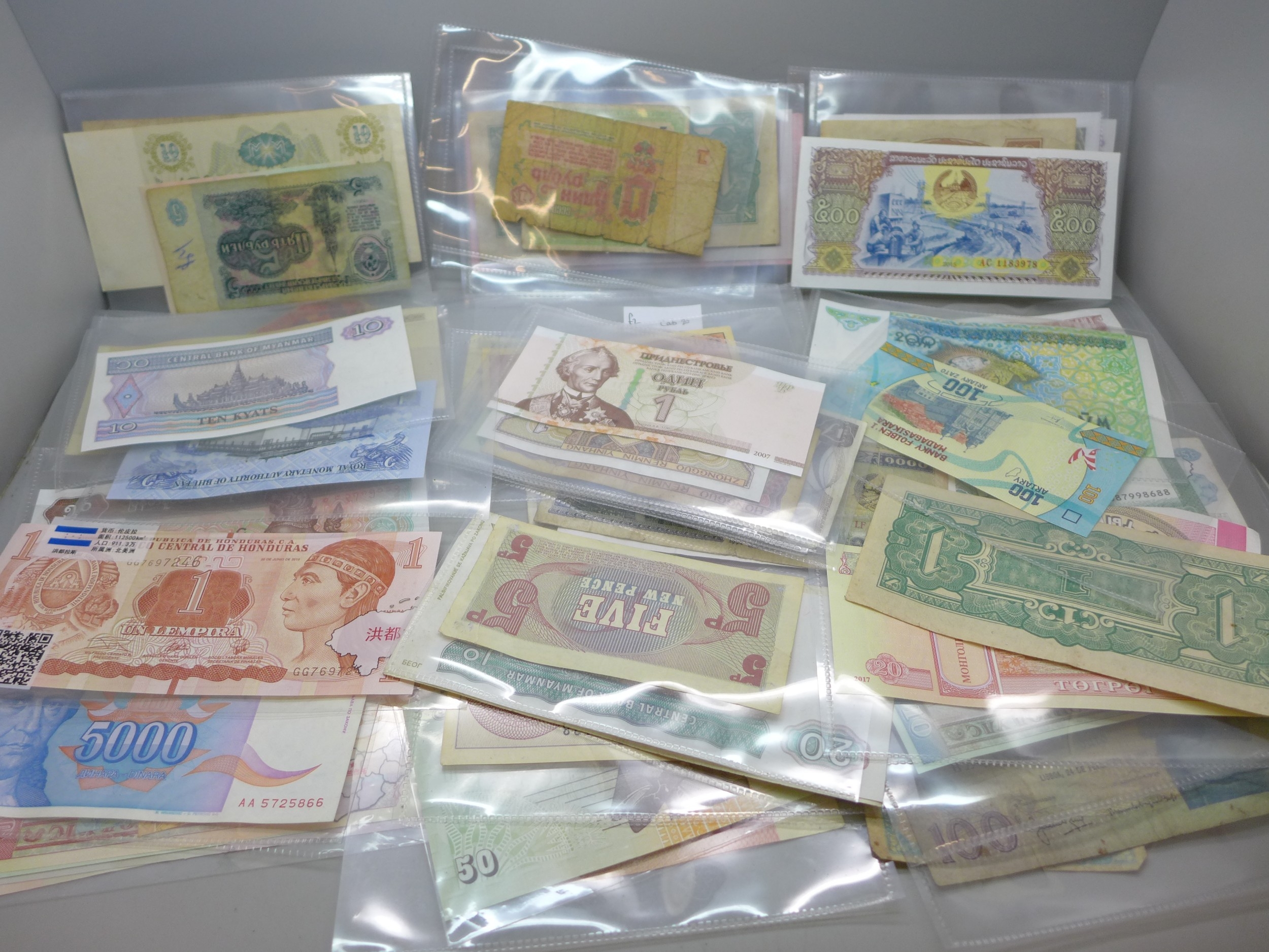 A collection of world banknotes