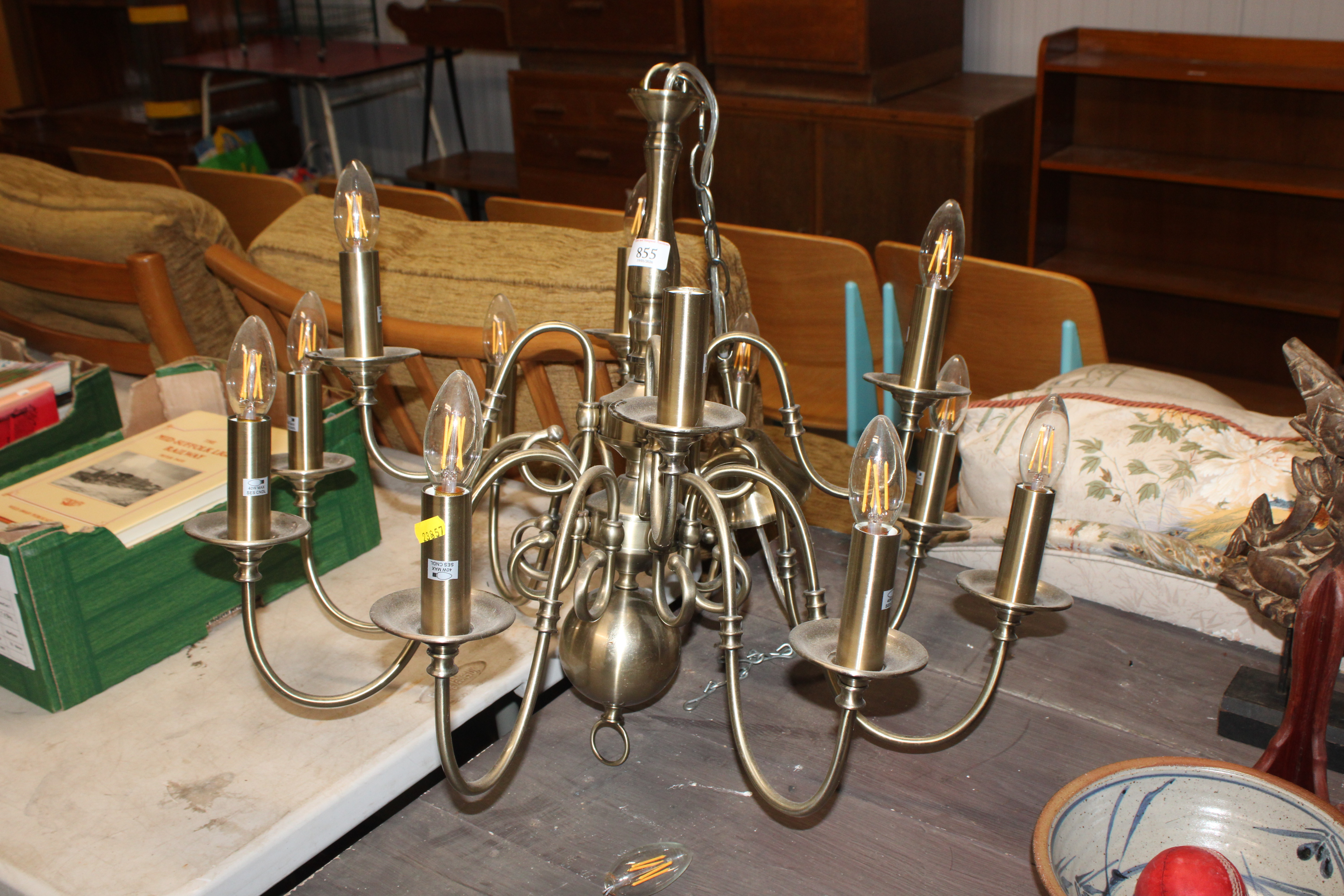 A twelve branch ceiling light fitting