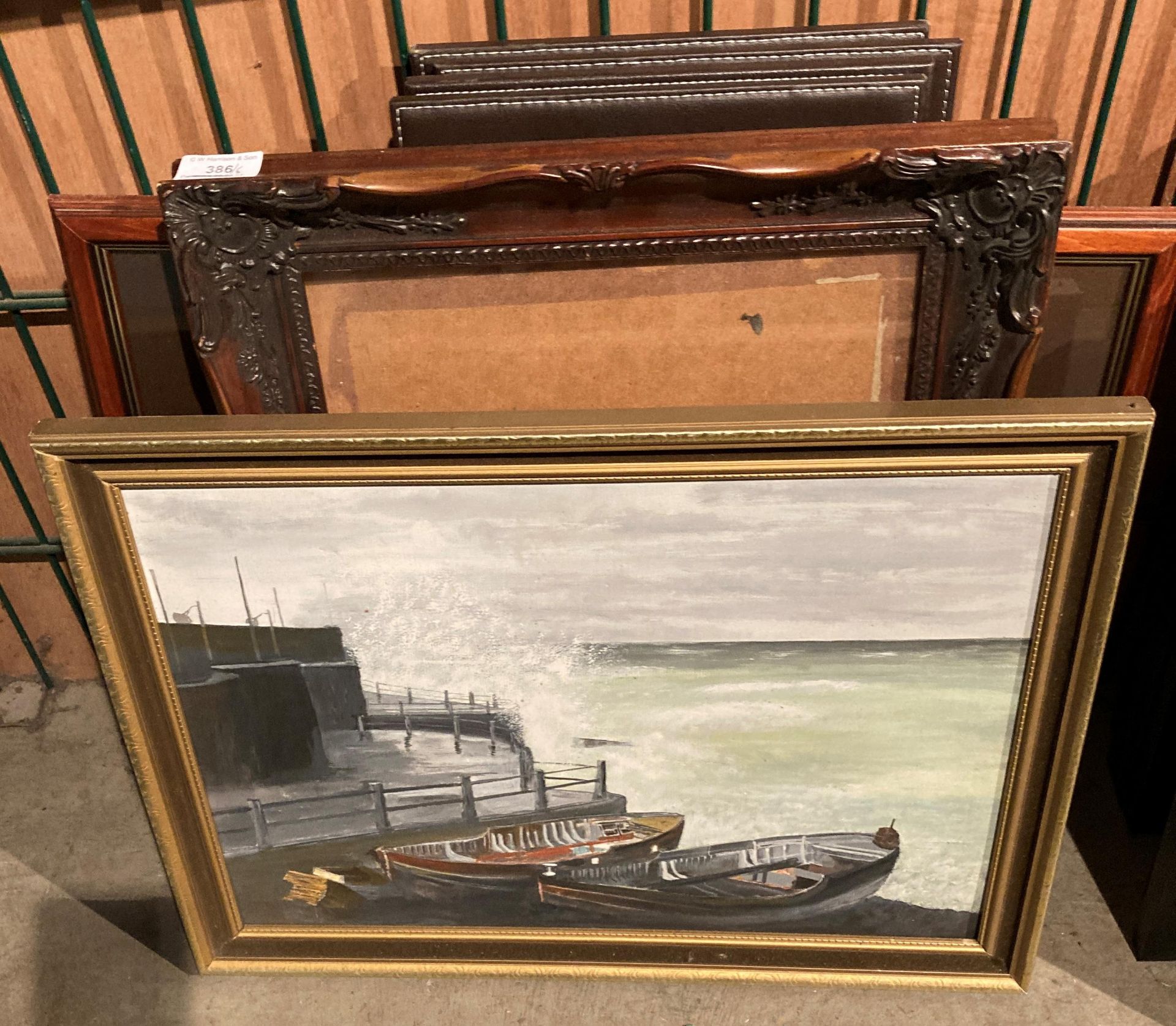 Small framed oil on board 'Beached Boats', 34cm x 46cm, BJ Clough, oil ...