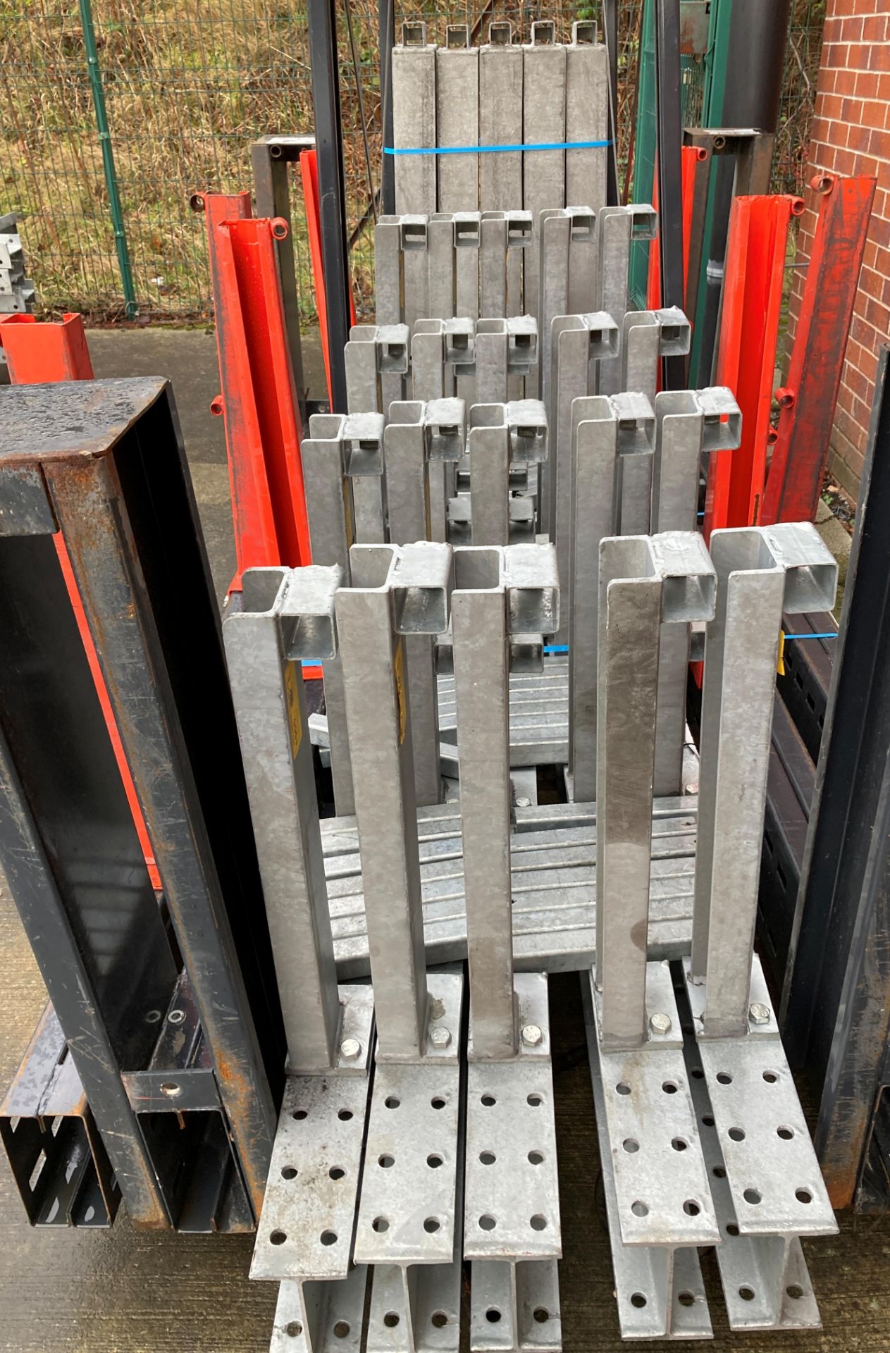 Black and red 3-shelf 2-bay pallet storage racking; comprising 4 x ...