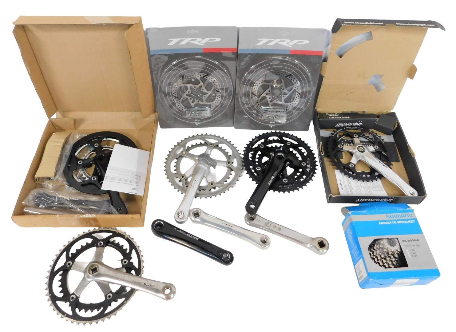 Shimano and Stronglight crank sets, including Shimano 105, a Campagnolo ...