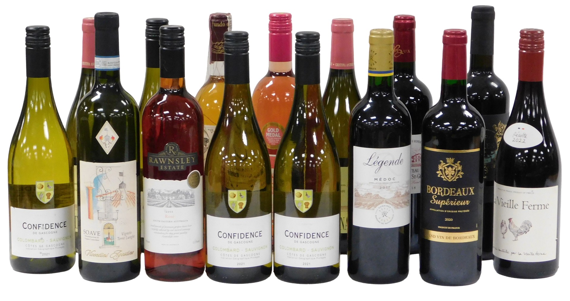 Fifteen bottles of red white and rose wine, including Confidence ...