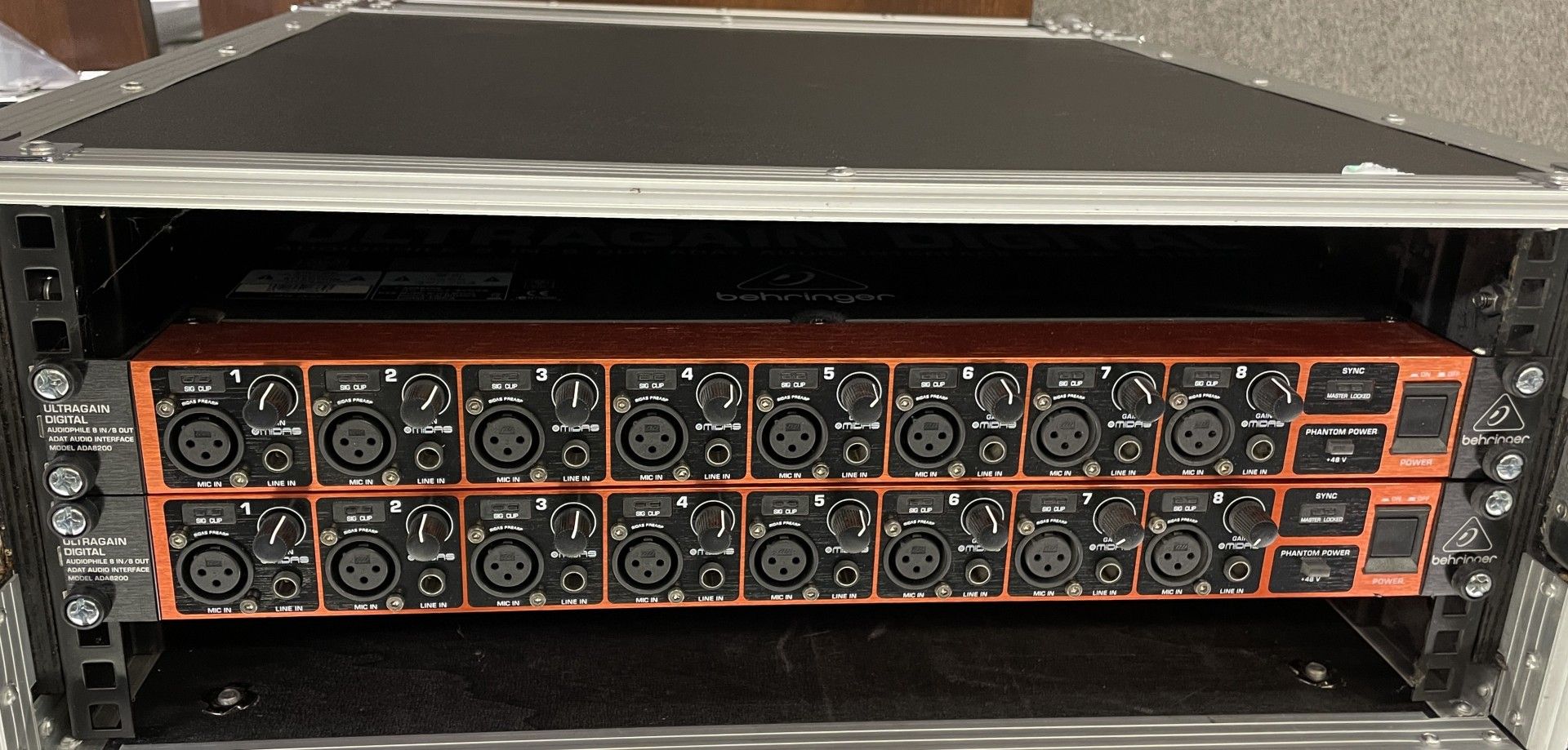 2 x Behringer ADA8200 Ultragain Digital Audiophile 8in/8out ADAT Audio ...