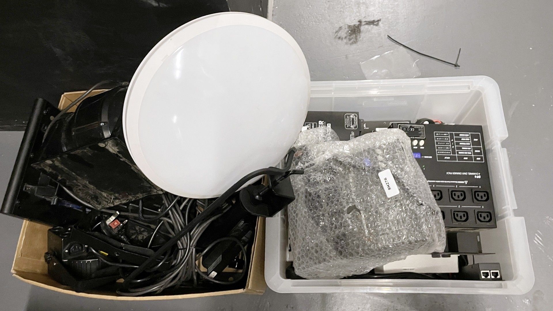 2 x Boxes of Assorted Studio Lights and Lighting Controllers Including ...